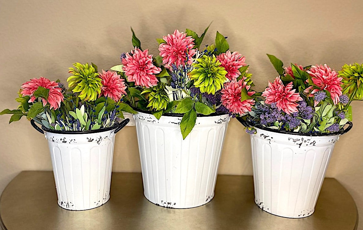 White Metal Galvanized Buckets Distressed Containers Decorative Rustic ...