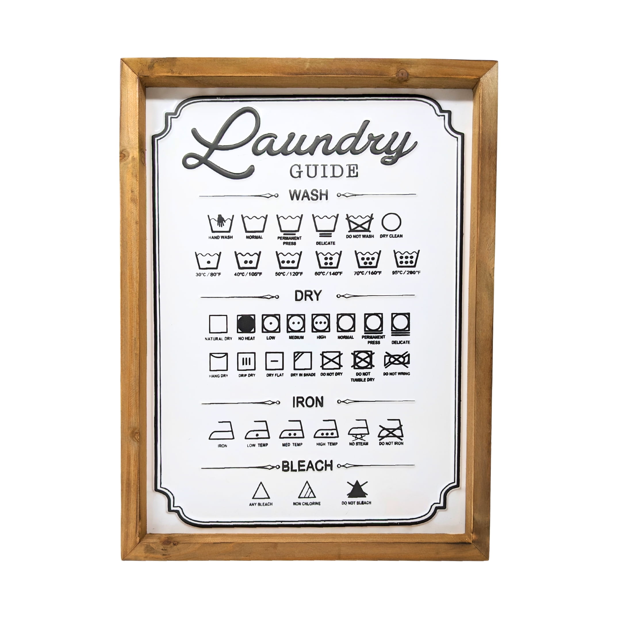White Metal Laundry Symbol Guide Sign – Rustic Farmhouse Wall Art with ...