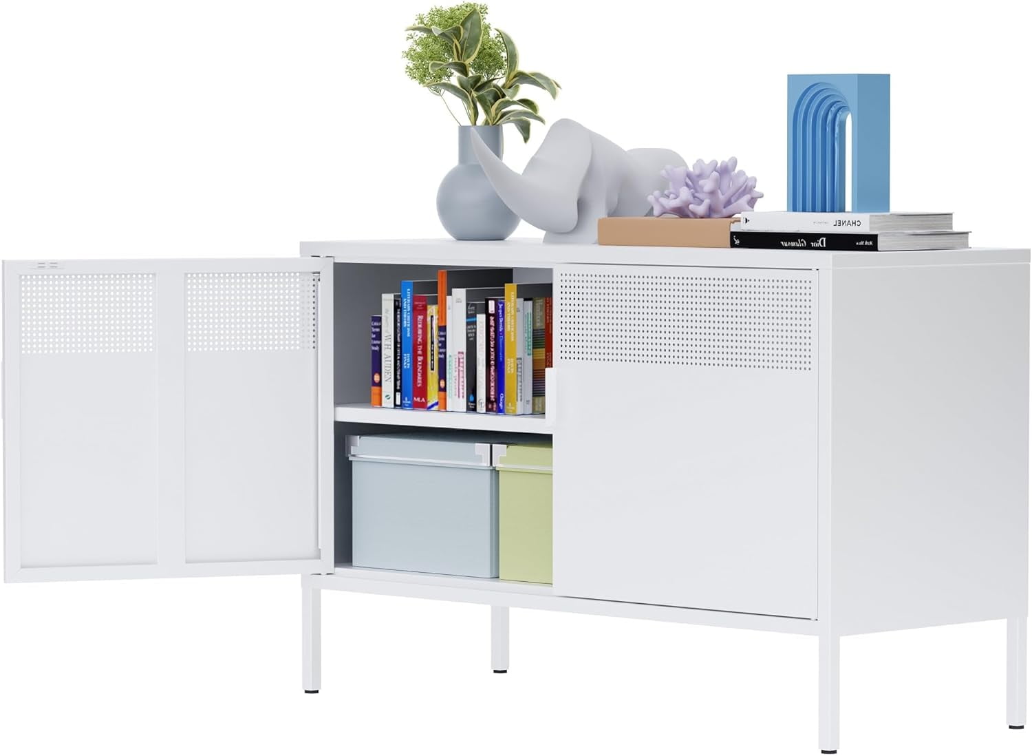 White Metal Locker Storage Cabinet with Adjustable Shelf, Low Metal ...