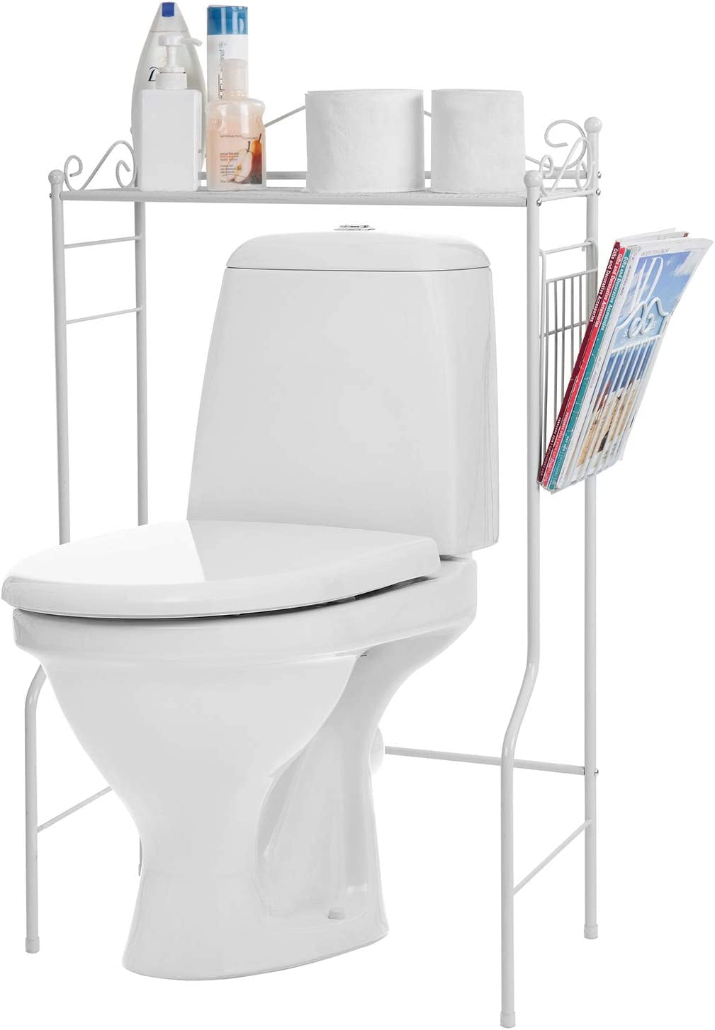 White Metal Over The Toilet Standing Shelf with Vintage Scrollwork ...