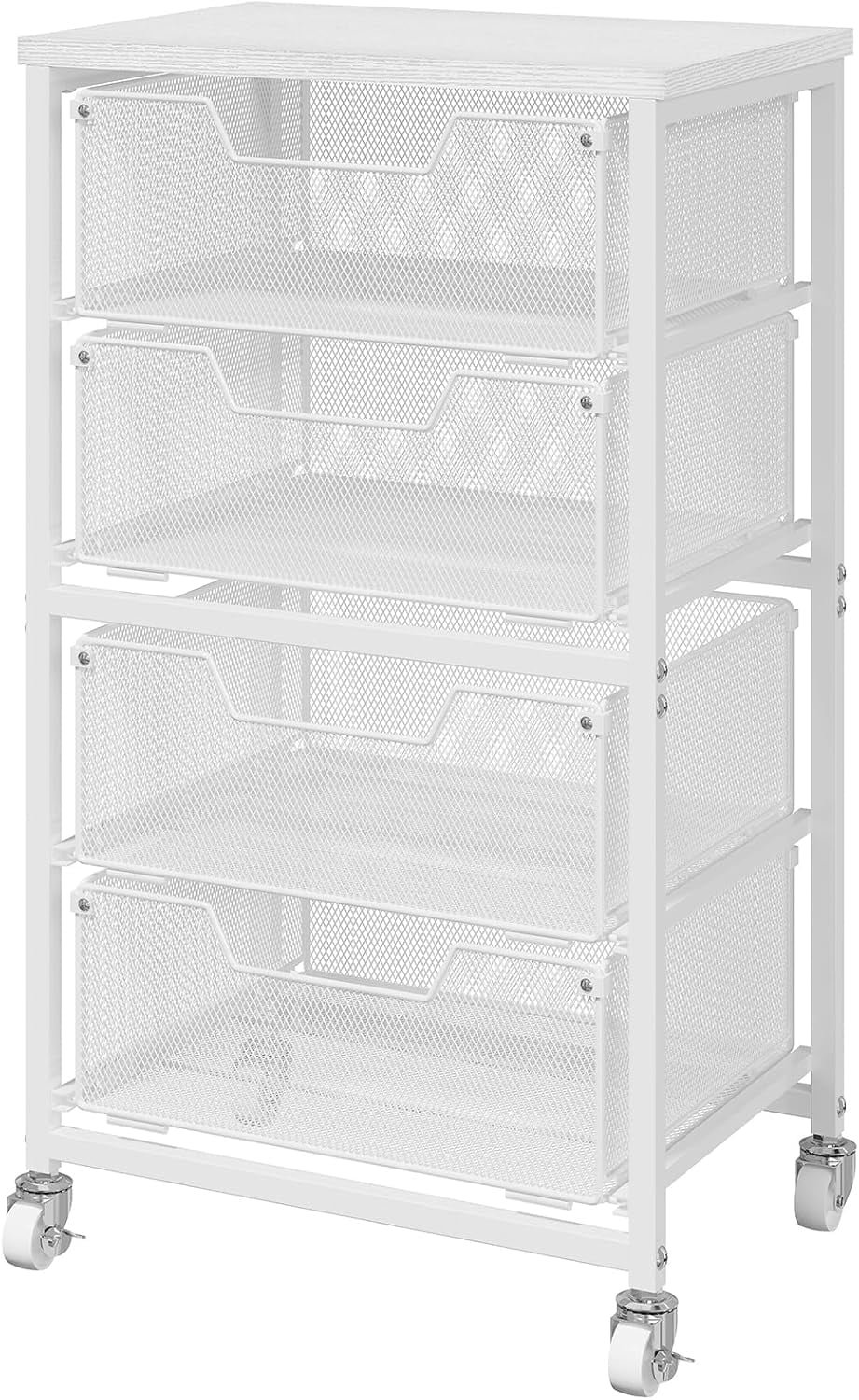 White Metal Rolling Utility Cart with 4 Drawers, Art Supply Storage ...