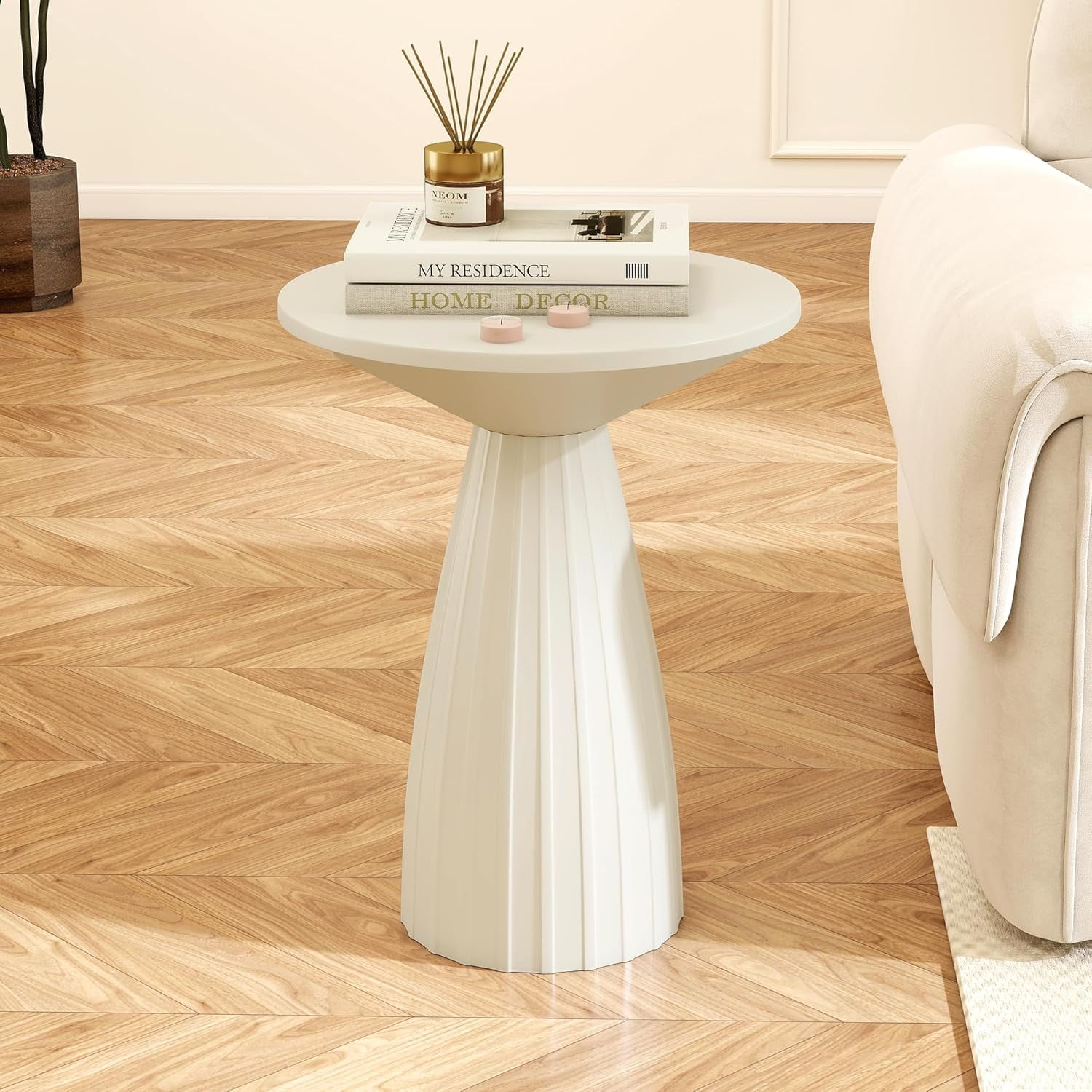 White Metal Round Side Table for Sofa, Small Circle End Table for Couch ...