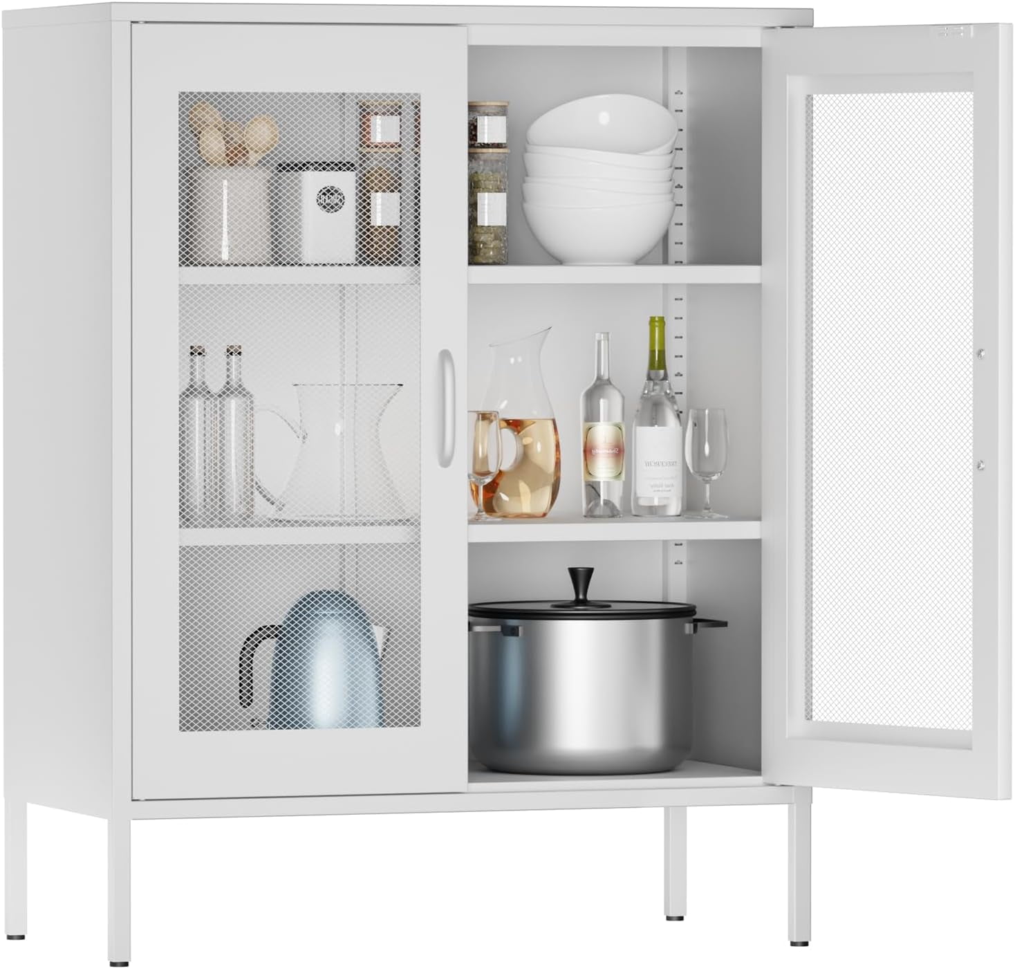 White Metal Storage Cabinet with 2 Mesh Doors,Metal Locker Storage ...