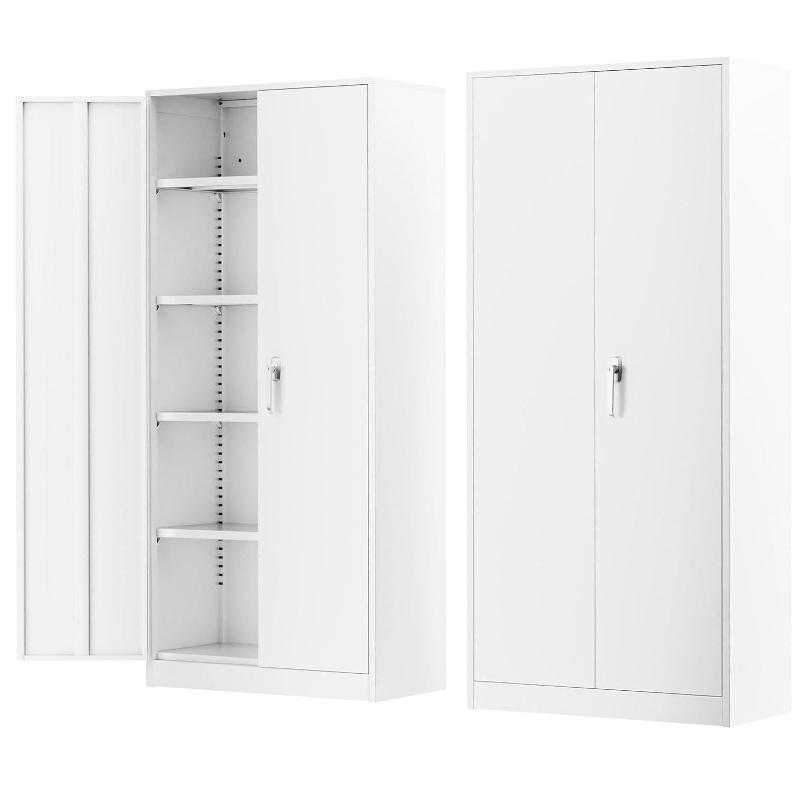 White Metal Storage Cabinet, 72" Locking Storage Cabinets with Doors ...