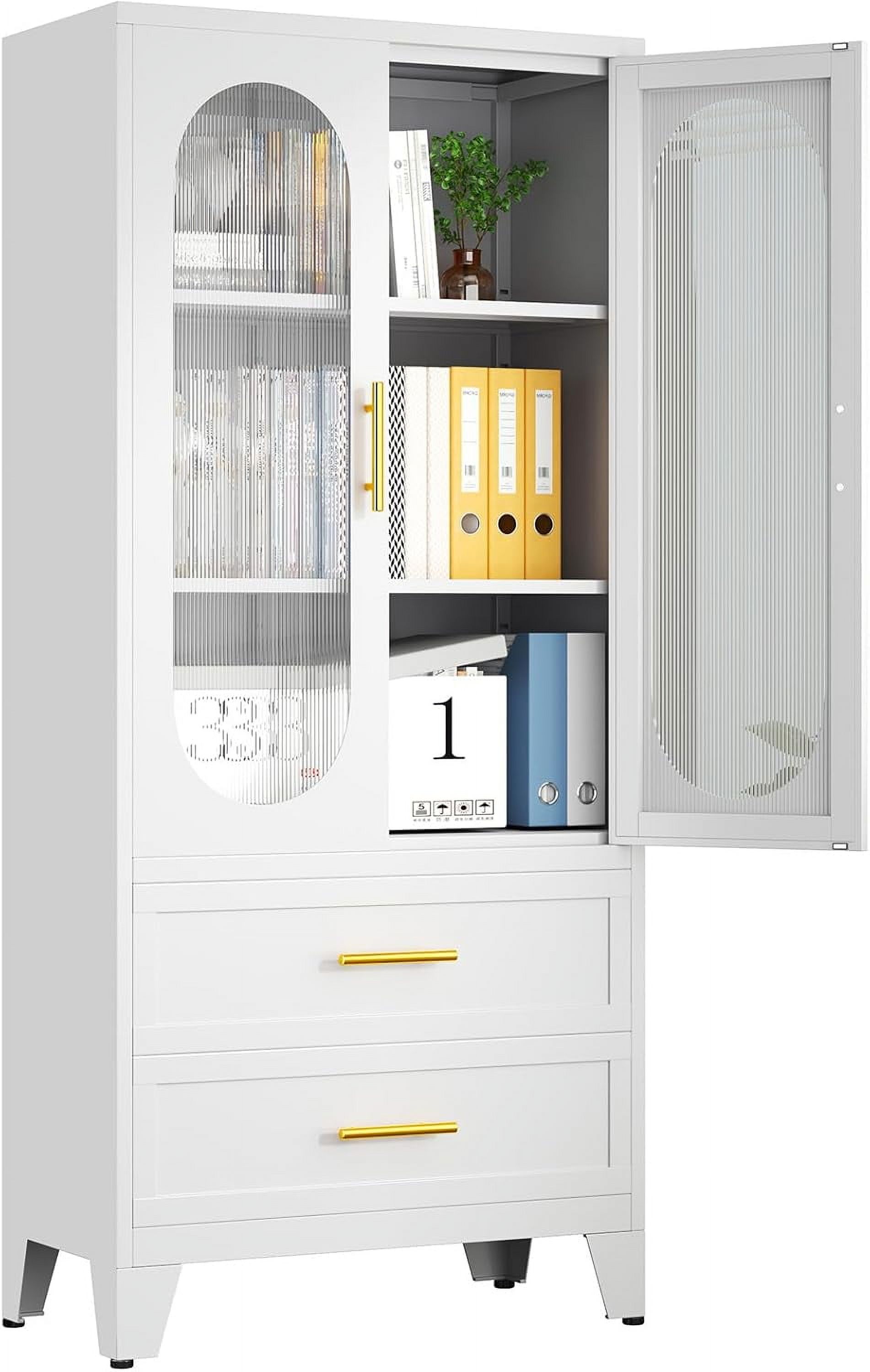 White Metal Storage Cabinet, Acrylic Glass Display Cabinet with Doors ...