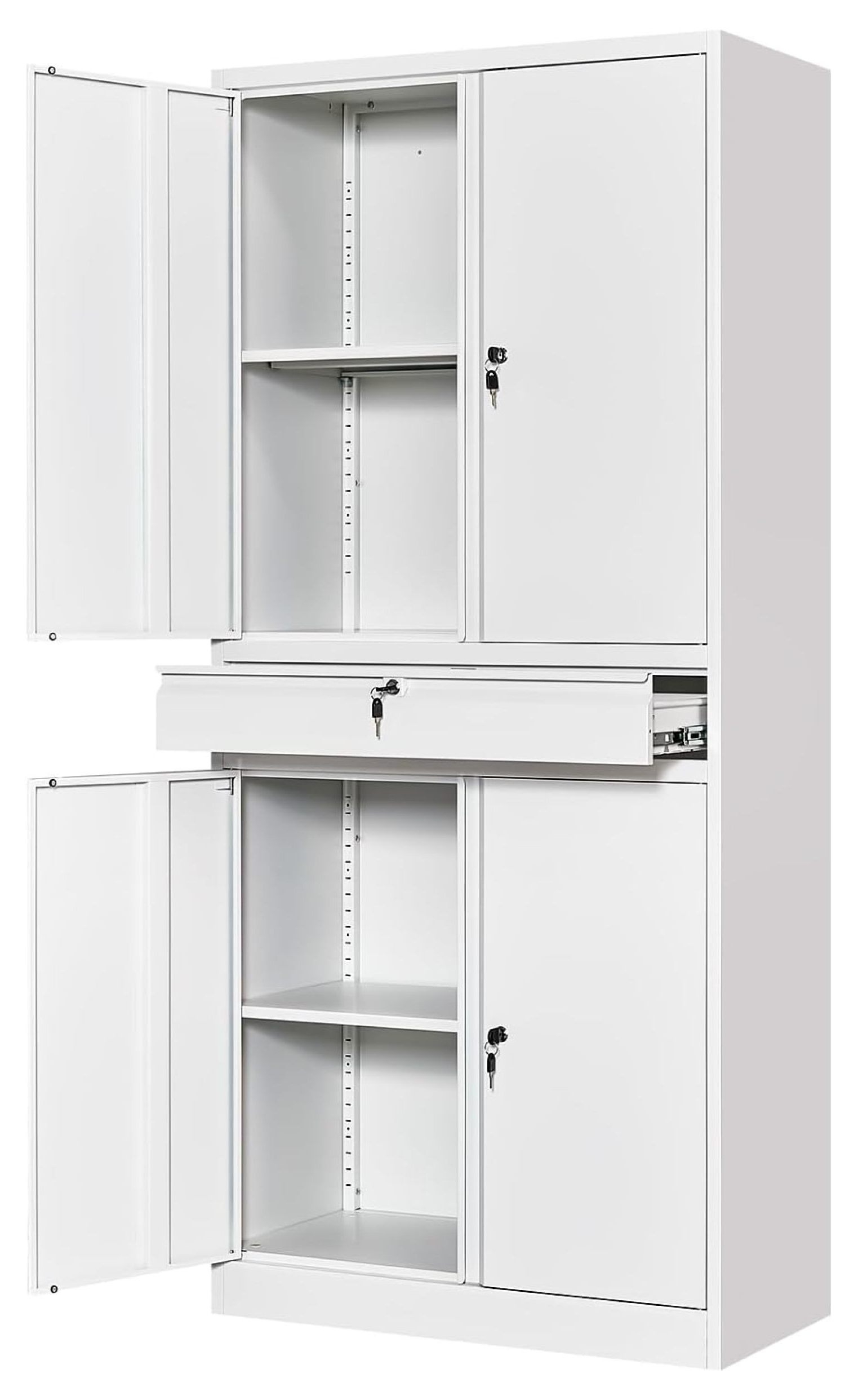 White Metal Storage Cabinet with Lock, 71" Tall Garage Storage Cabinet ...