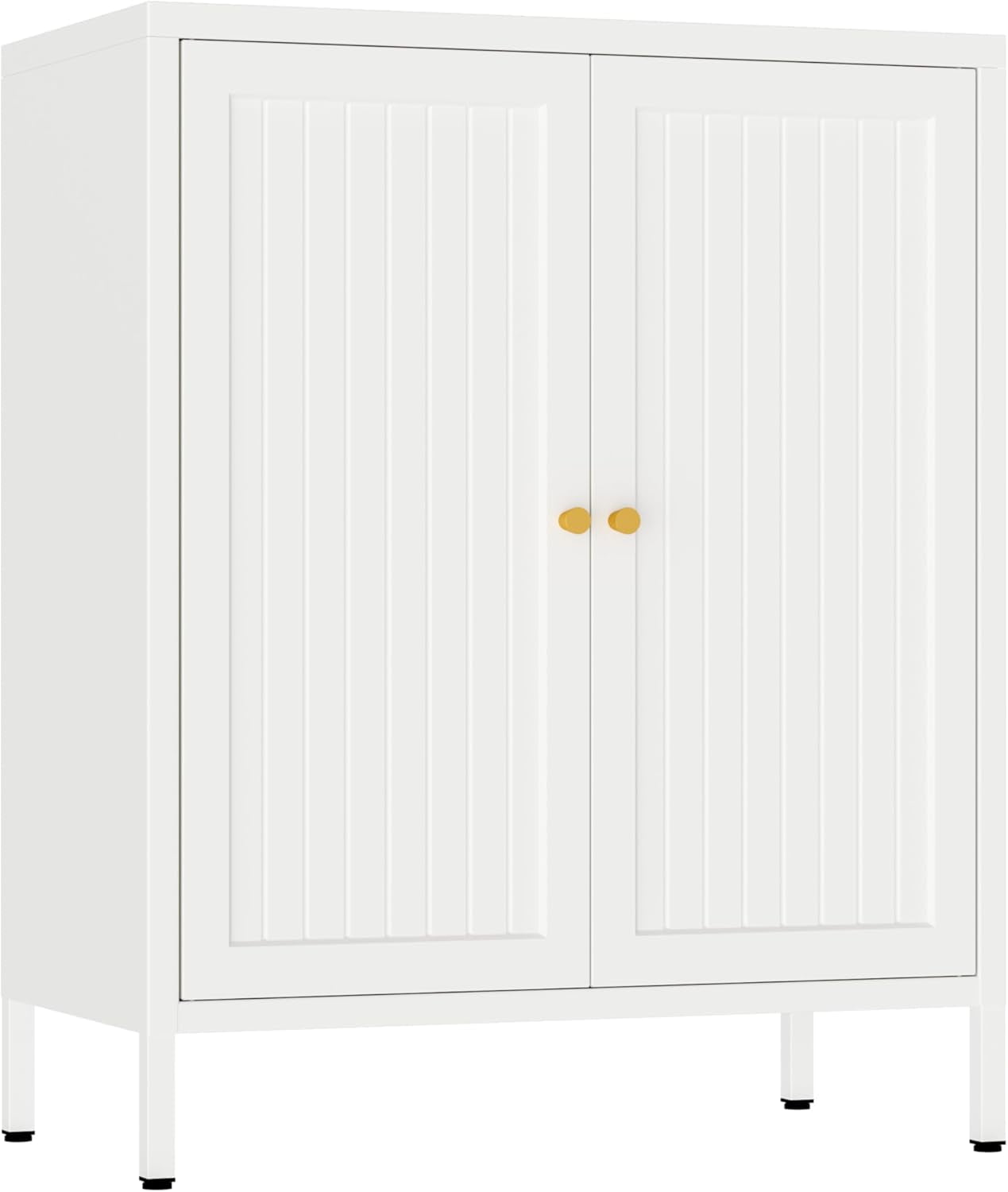 White Metal Storage Cabinet, Metal Sideboard Cabinets with 1 Adjustable ...