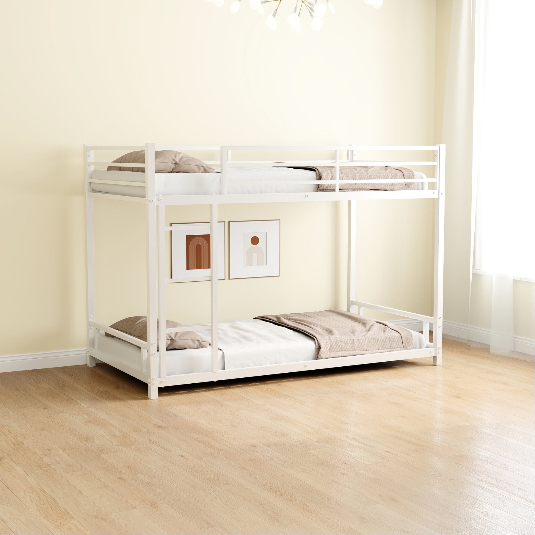 White Metal Twin over Twin Bed | Split Design, Storage Space, for Space ...