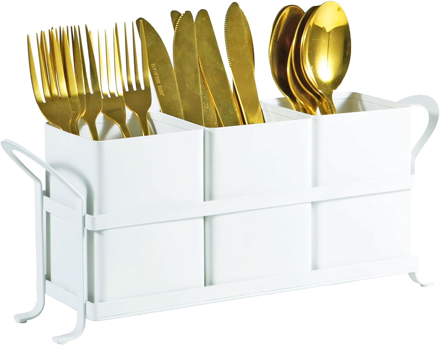 White Metal Utensil Caddy, 3 Compartments, Portable Design, Perfect for ...