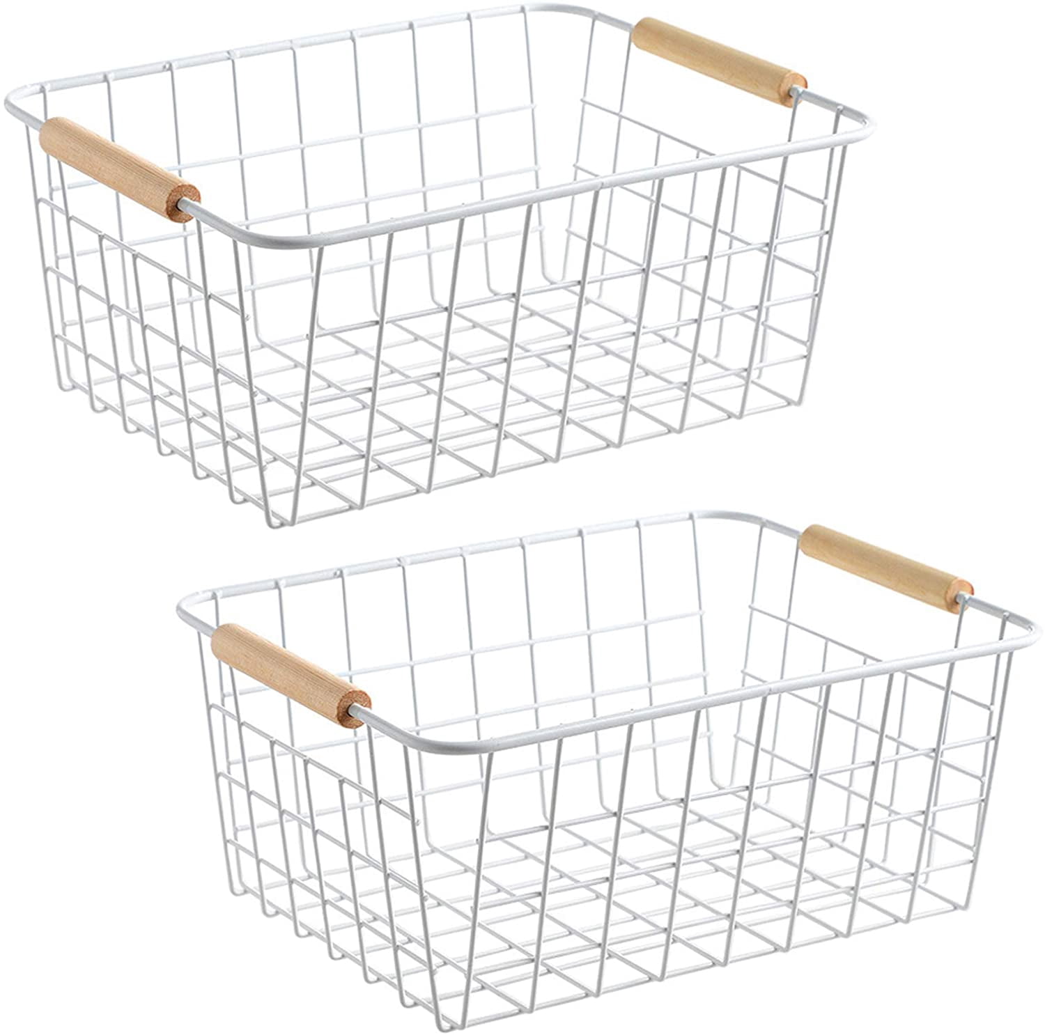 White Metal Wire Kitchen Baskets – Farmhouse Storage Organizer with ...