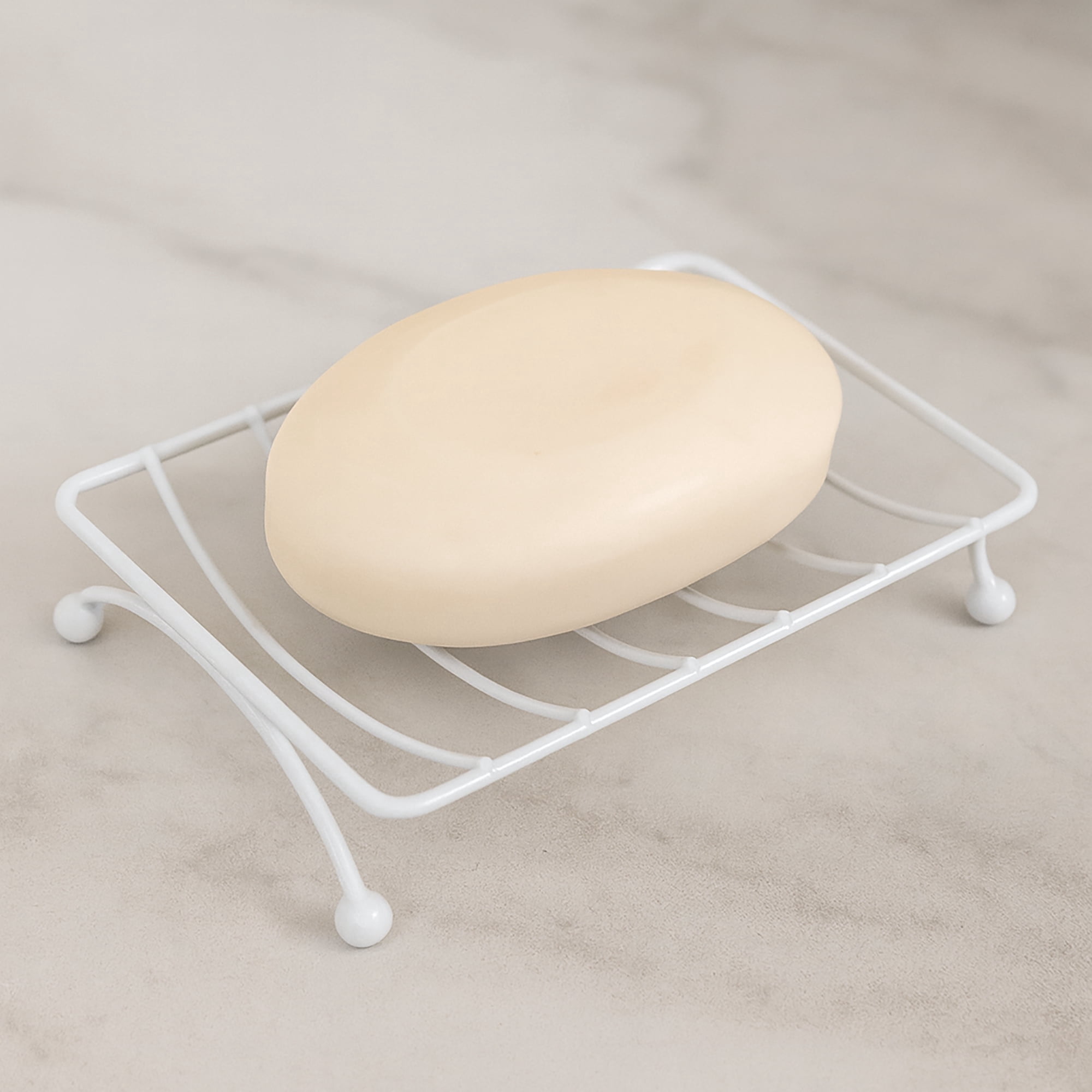 White Metal Wire Soap Dish Holder Self-Draining for Bathroom-Sponge ...