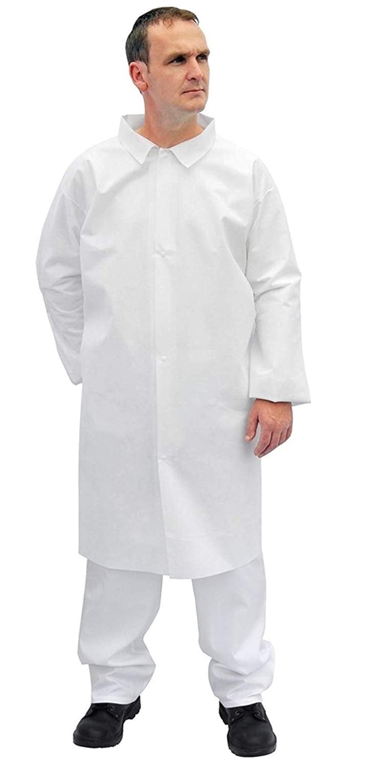 White Microporous Lab Coat 2XL Size. No Pockets, 4 Snaps, Elastic ...