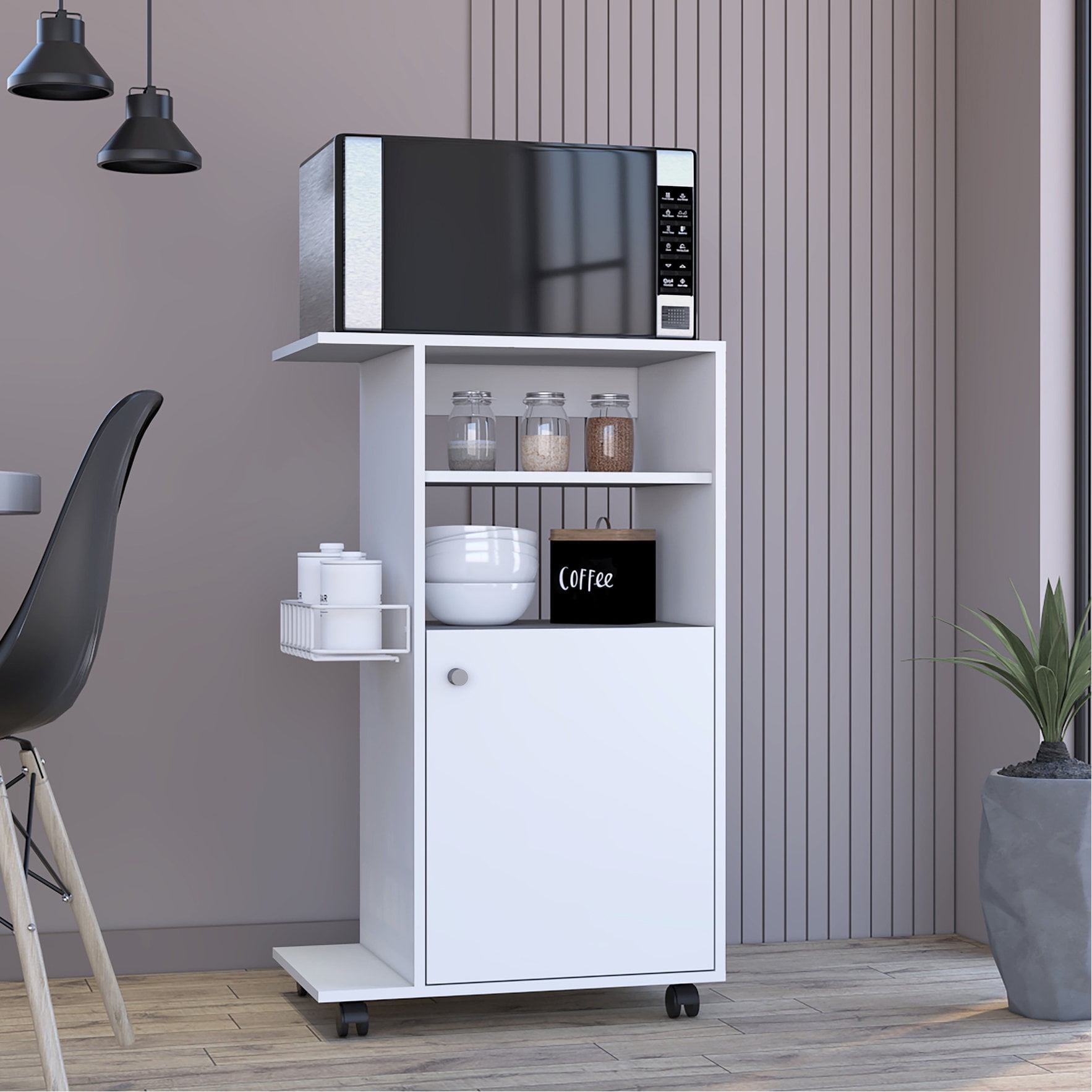 White Microwave Countertop Clip Kitchen Cart - Rectangular Island ...