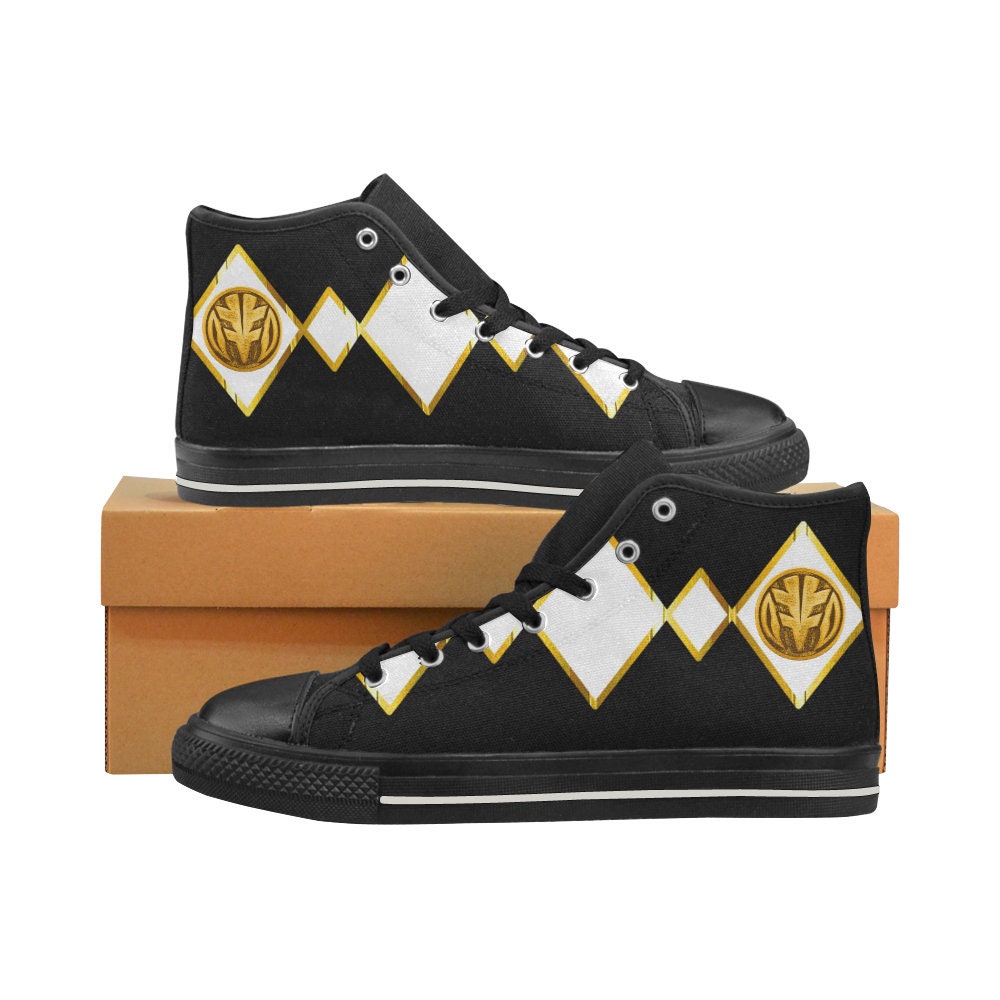 White Mighty Morphin Tigerzord Power Coin High Top Shoes Inverted ...