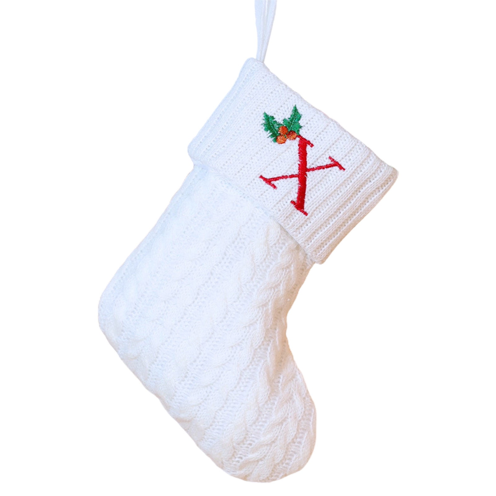 White Mini 26 Letters Stocking Gift Bag,White Christmas 26 Letters Knit ...