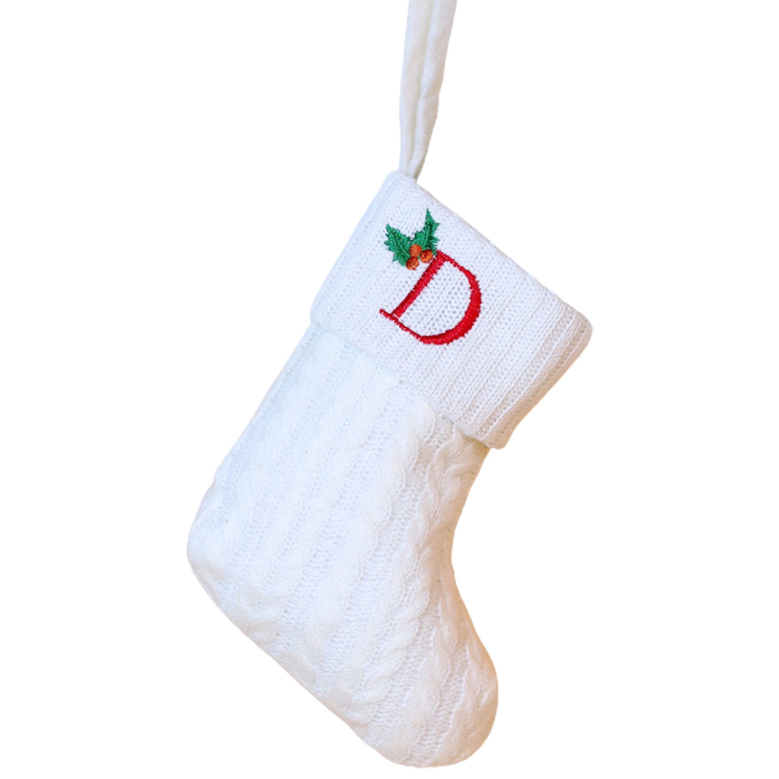 White Mini 26 Letters Stocking Gift Bag,White Christmas 26 Letters Knit ...