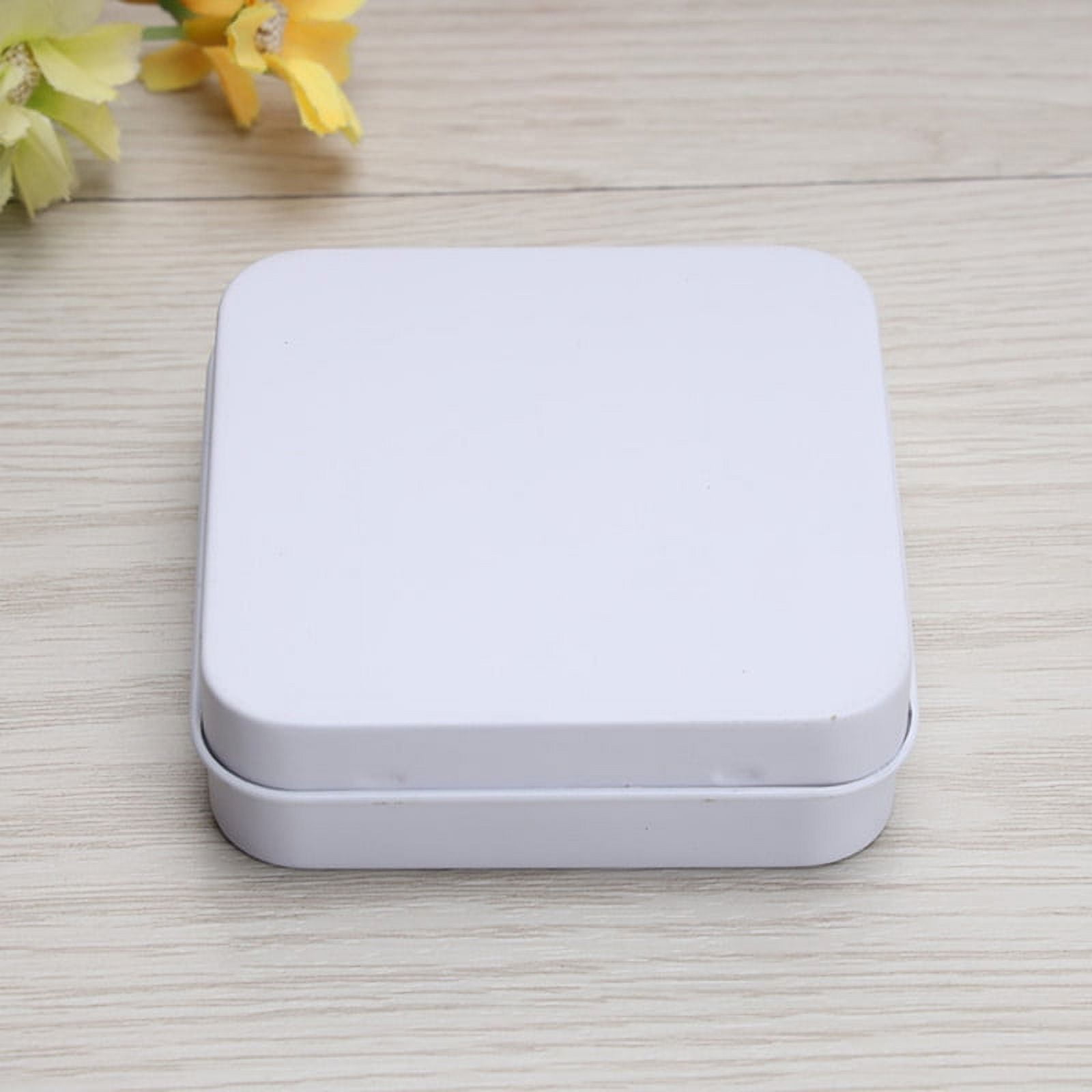 (White) Mini Metal Tins Container Square Hinged Flip Storage Tin Box ...