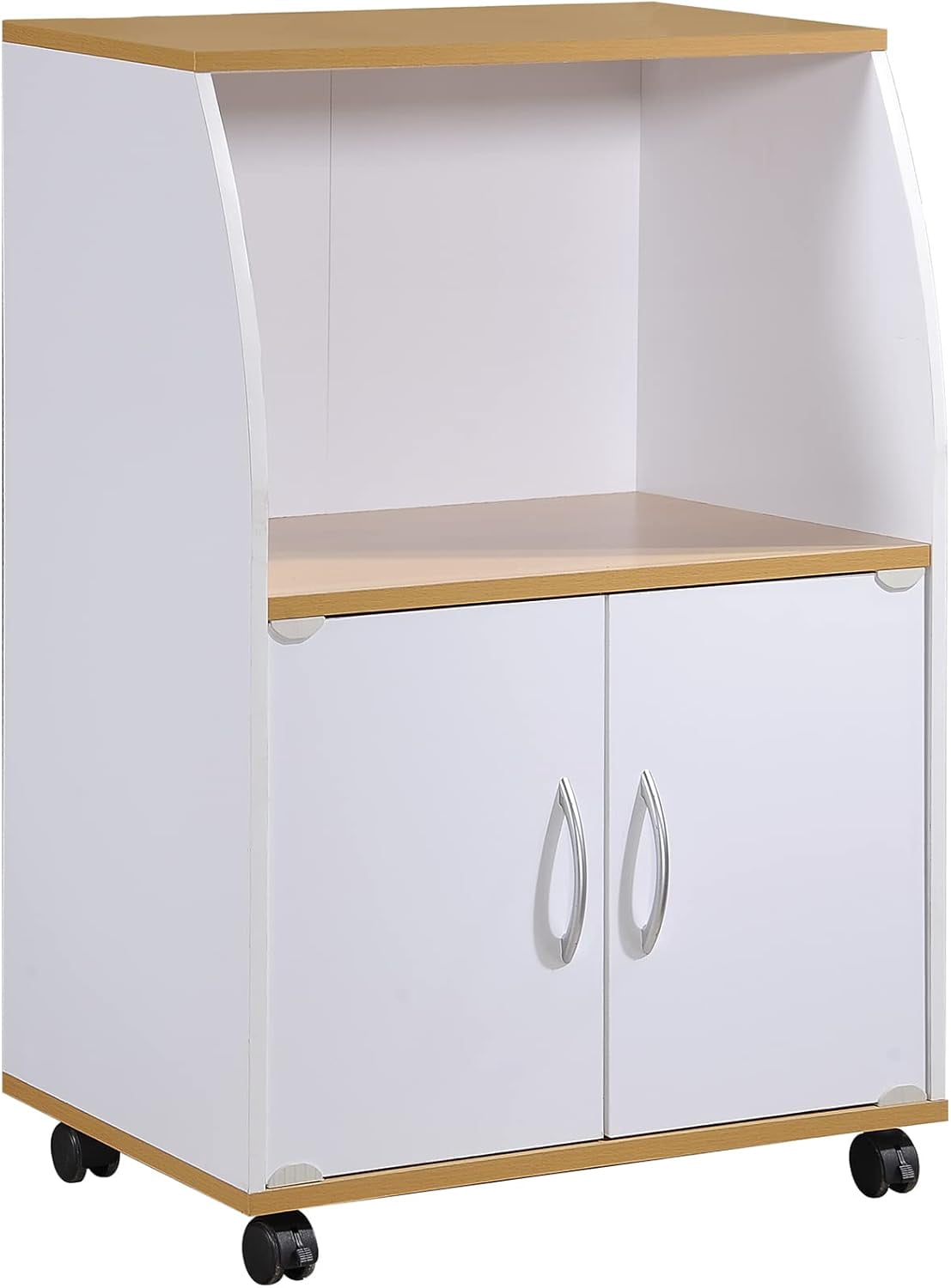 White Mini Microwave Cart with Two Doors and Shelf for Storage ...
