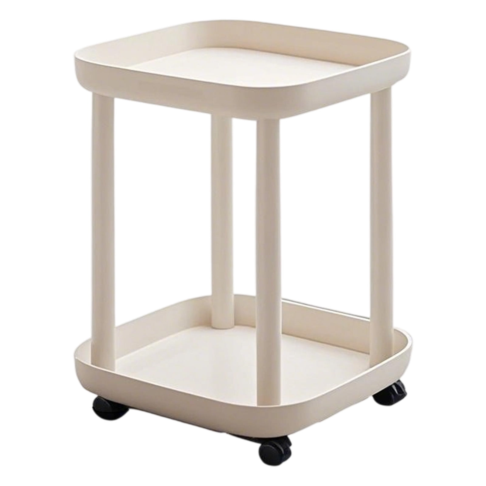 White Mini Rolling Side Table Small Bedside Table With Wheels For ...
