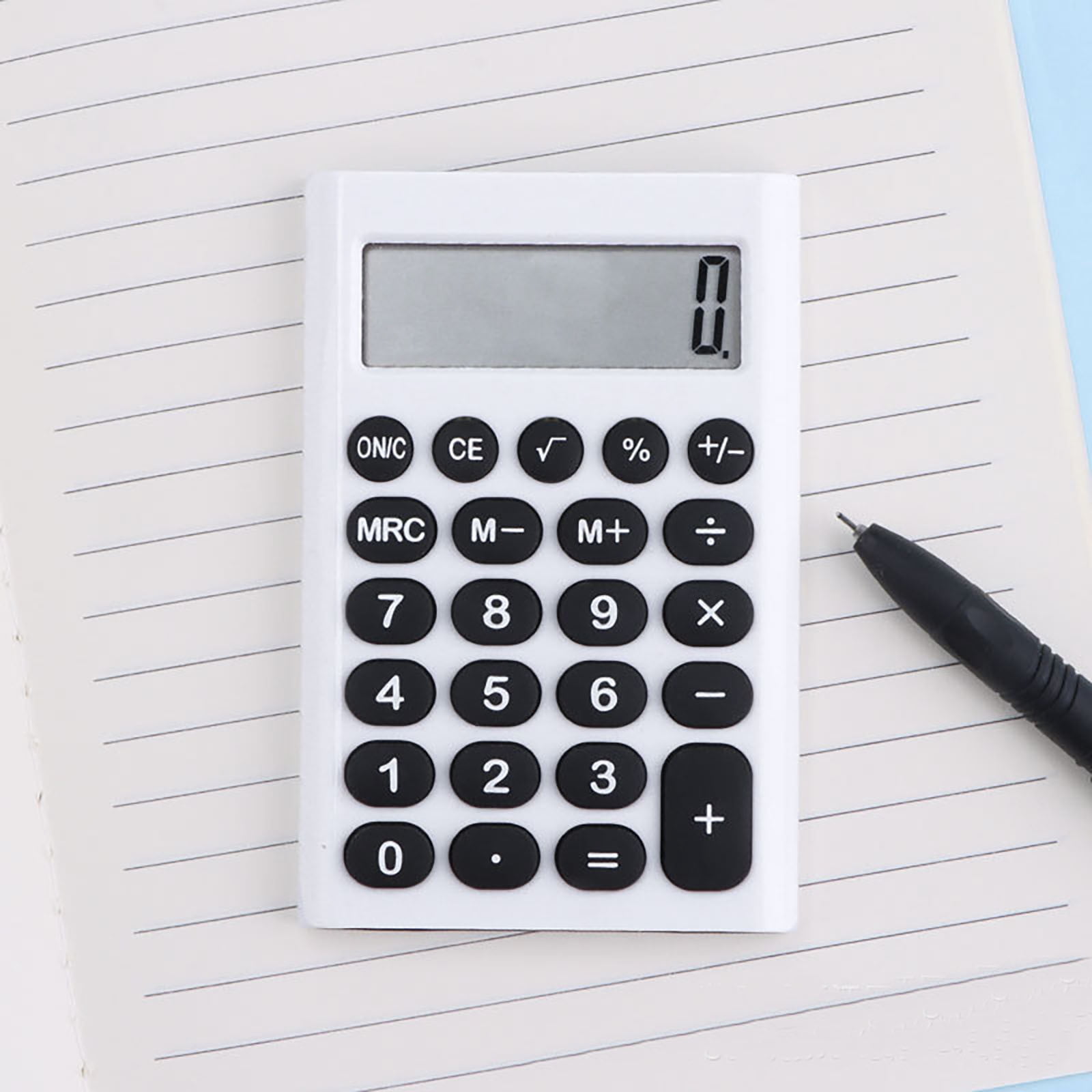 White Mini Solar Calculator 8-Digit Lcd Display Light Powered Portable ...