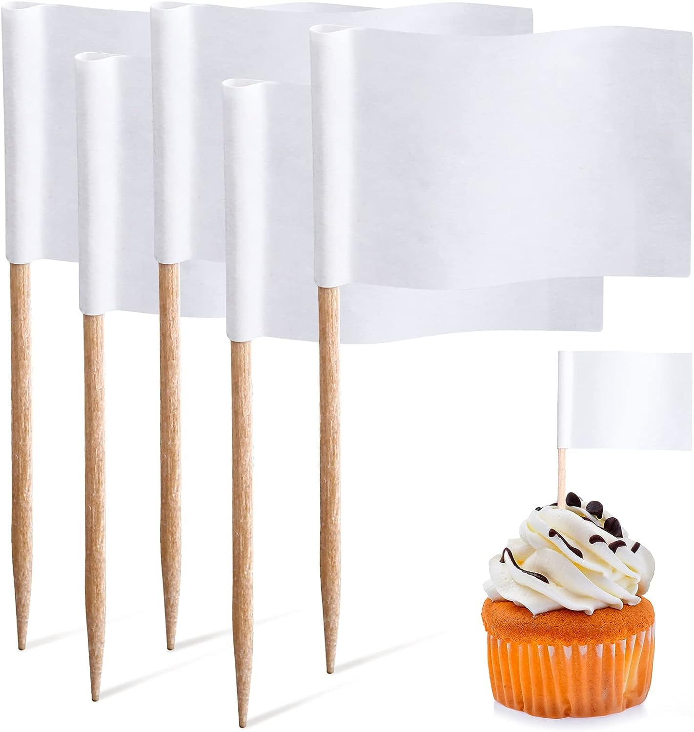 White Mini Toothpick Food Flags 100 Pieces 3.5*2.5cm Blank Cupcake ...