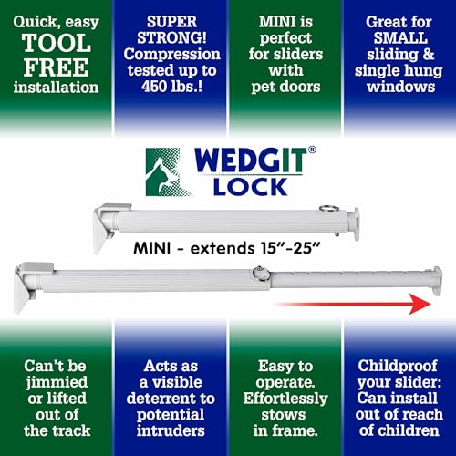 White Mini Twist Tight Security Bar Small Size Extends 15” to 25 ...