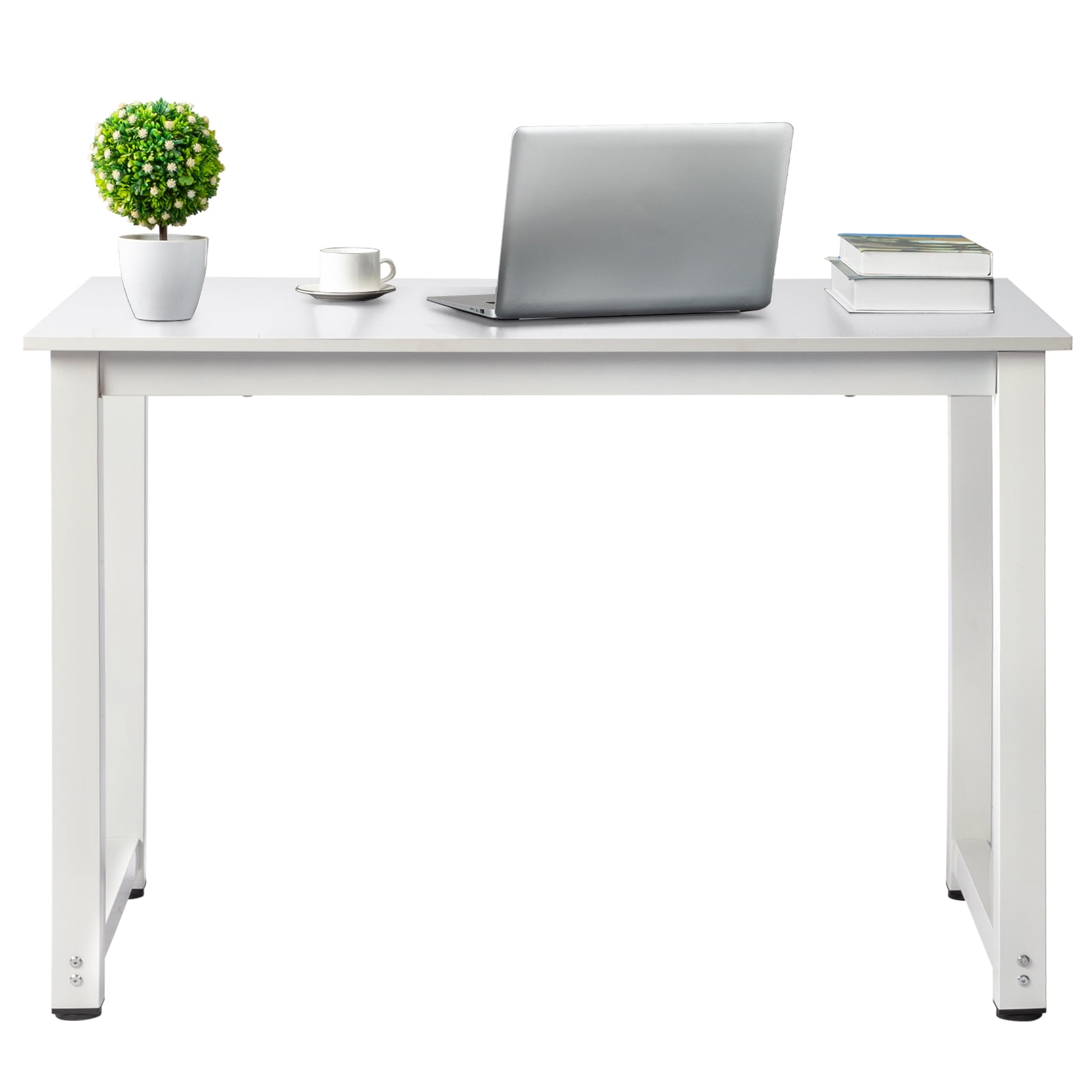 White Minimalist Computer Desk 110cm with Industrial Pipe Frame ...