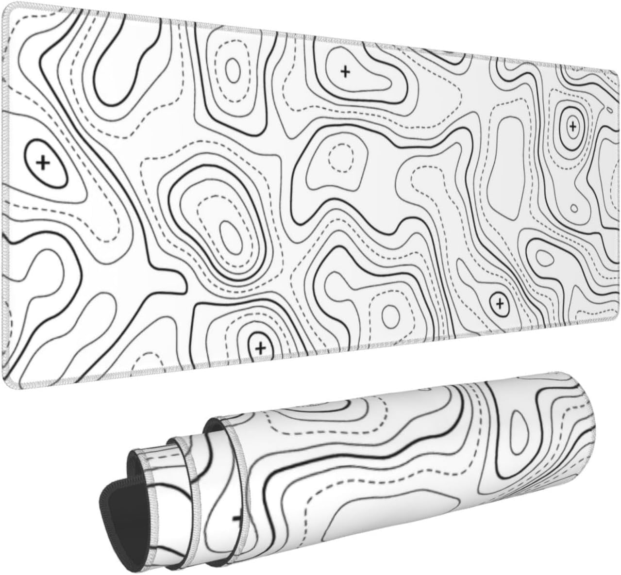 White Minimalist Topographic Contour Mouse Pad XL Extended Mouse Mat ...
