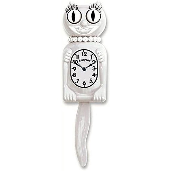 White Miss Kitty Cat Clock (3/4 Size) 12.75" Small Version Retro Style ...