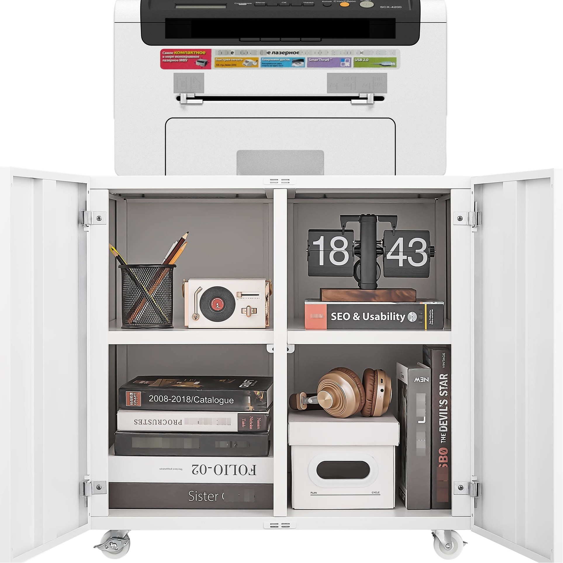 White Mobile Filing Cabinet For Office Space - Strong Support, Smooth ...