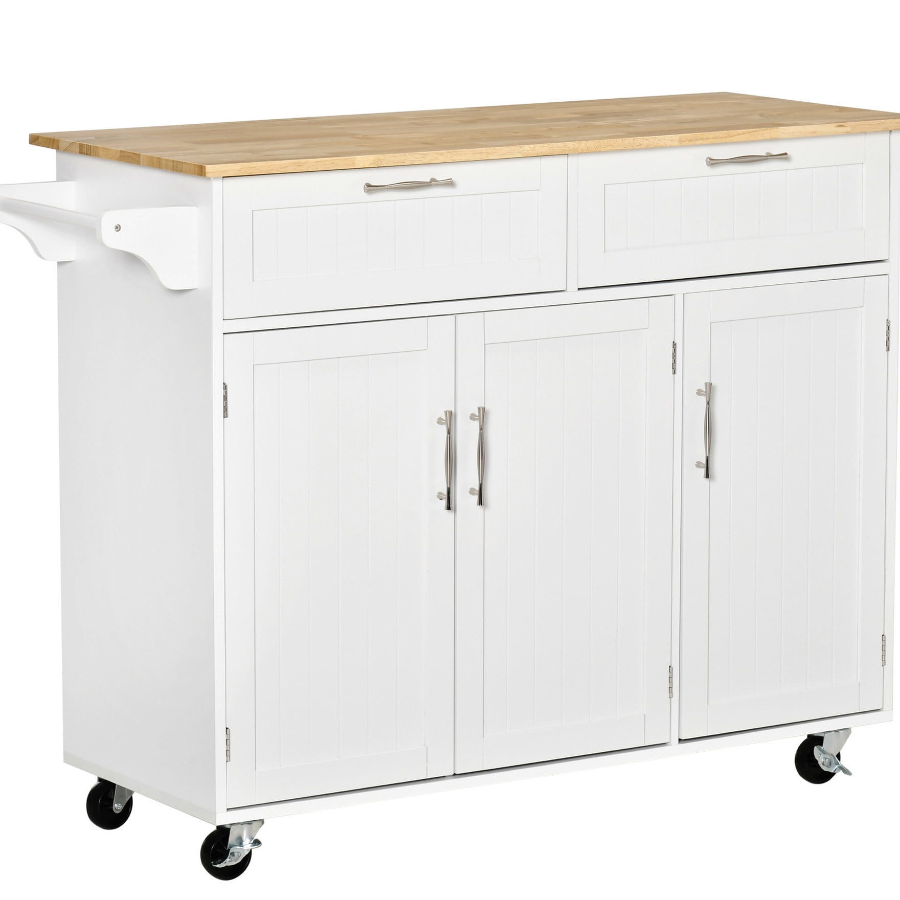White Mobile Kitchen Cart with Storage - Additional Worktop for Cooking ...