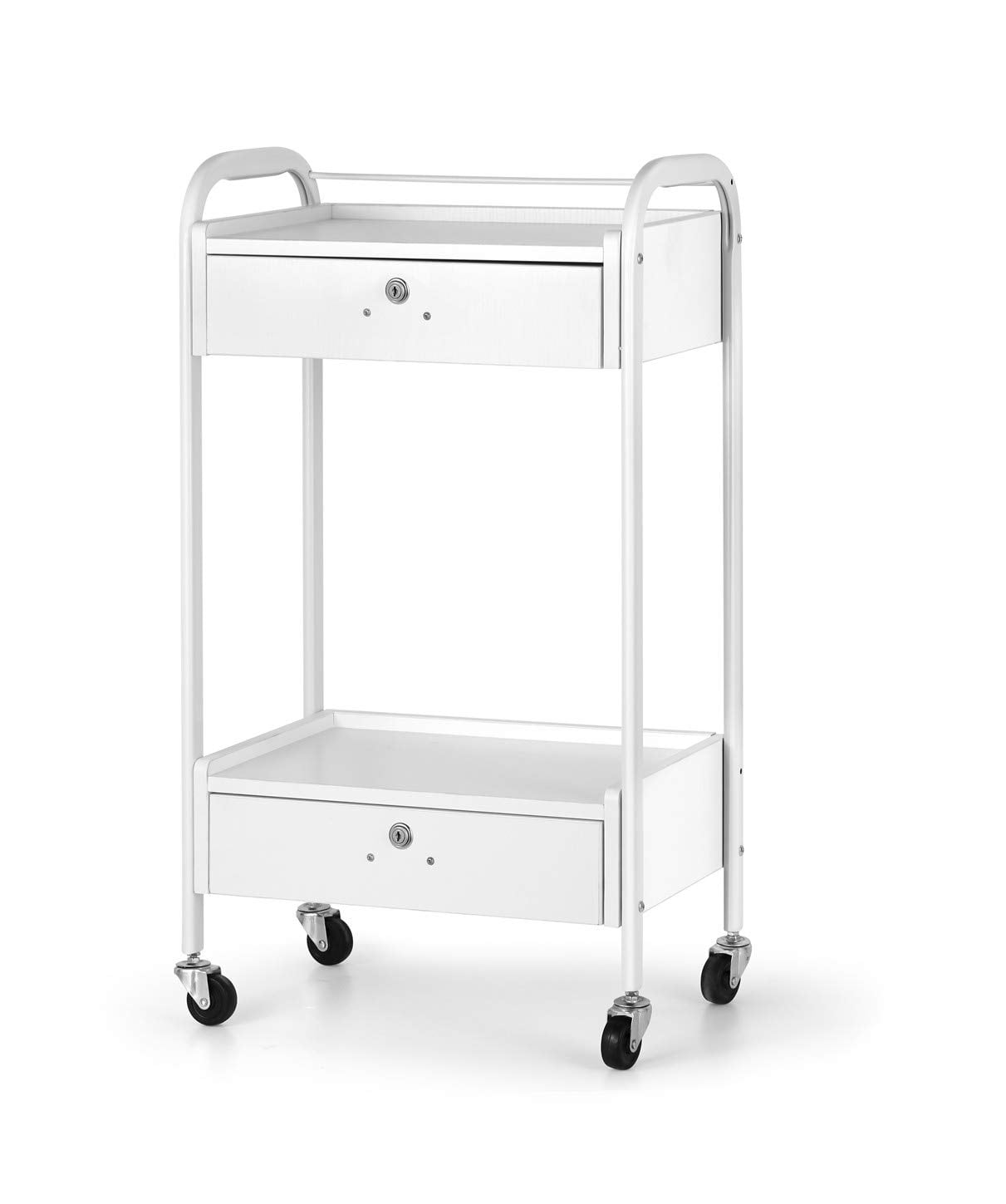 White Mobile Utility Cabinet with 2 Drawers 2-Tier Metal Rolling ...