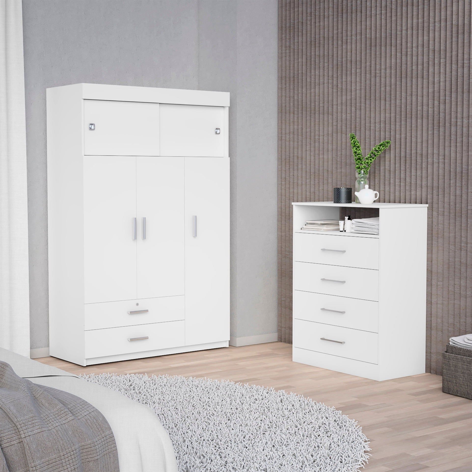 White Modern And Dresser , 2 - Hanging Rod Drawer Storage Bedroom Rod ...