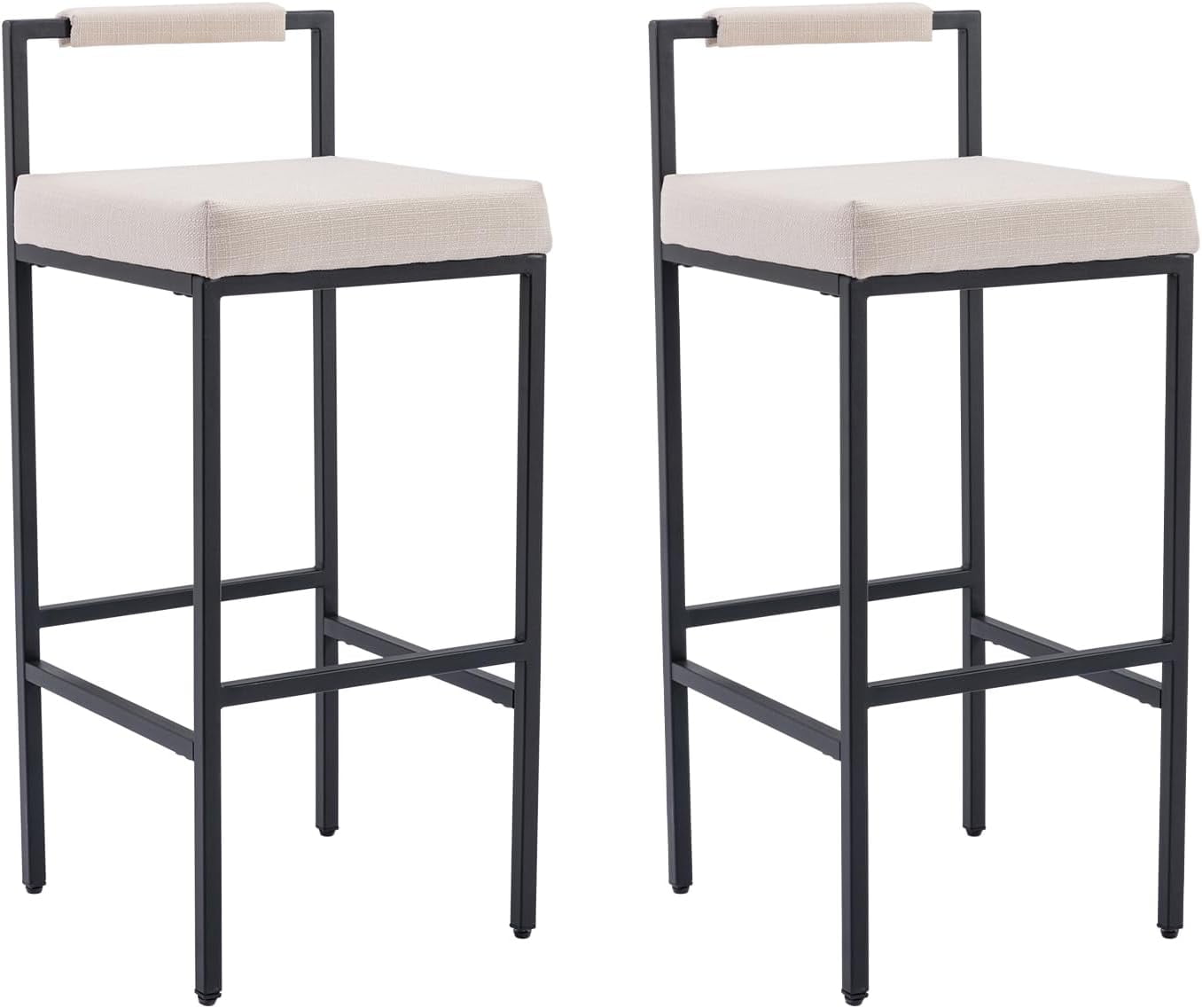 White Modern Bar Stools Set of 2 Linen Bar Height Barstools Square ...