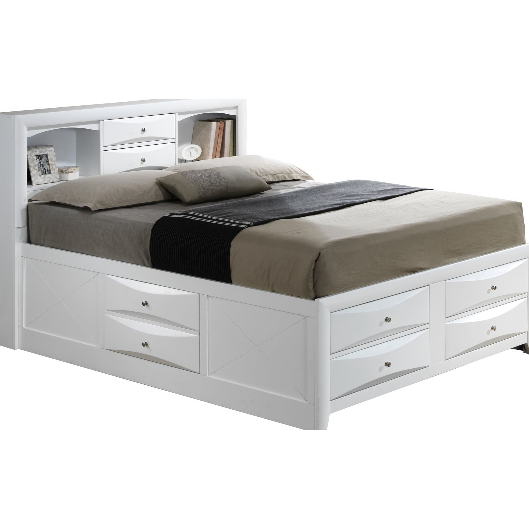 White Modern Bed with Storage | 80"W X 92"D, King Size - Walmart.com