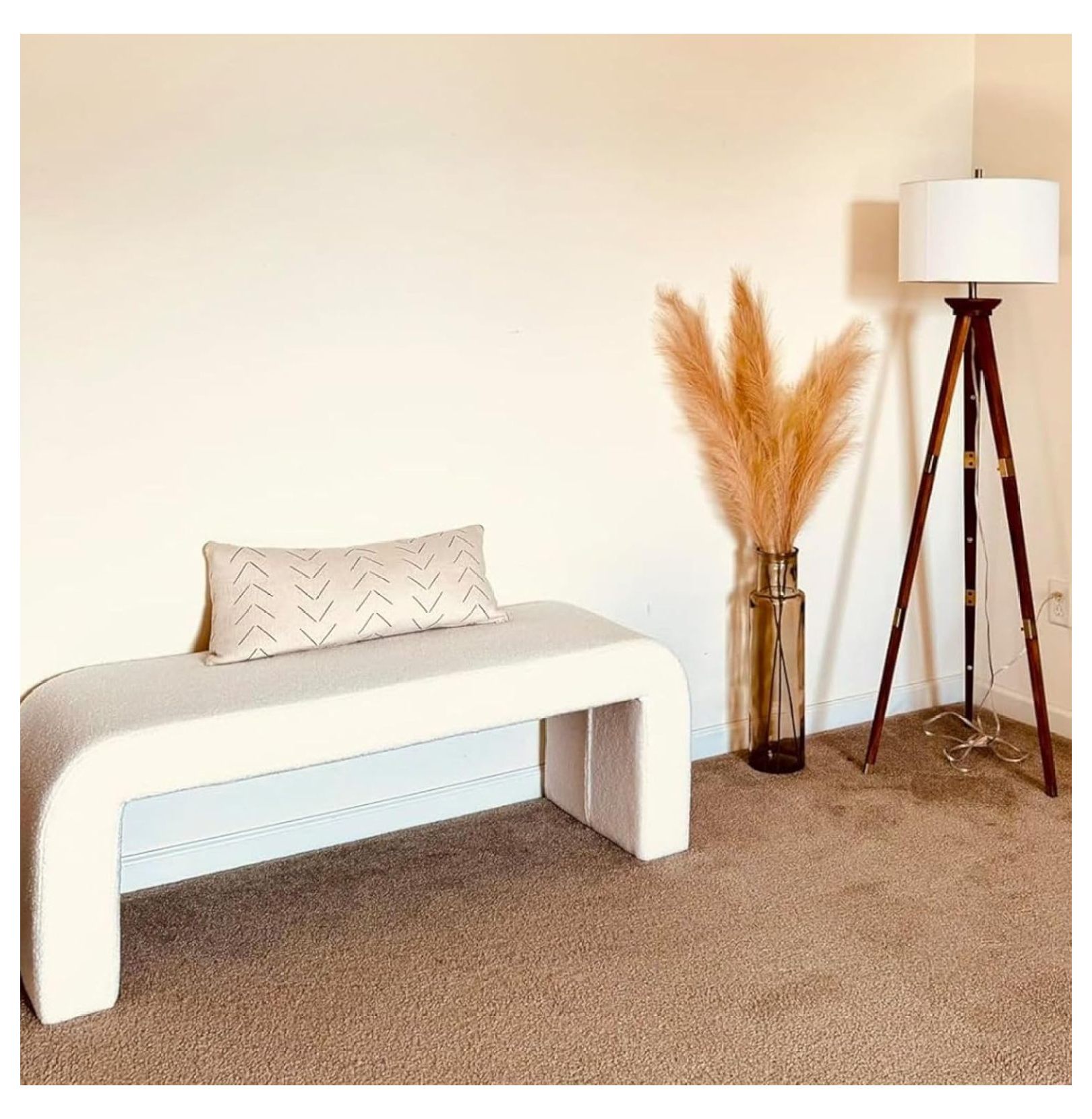 White Modern Boucle Bench Set of 1, Rectangular Entryway Bench ...