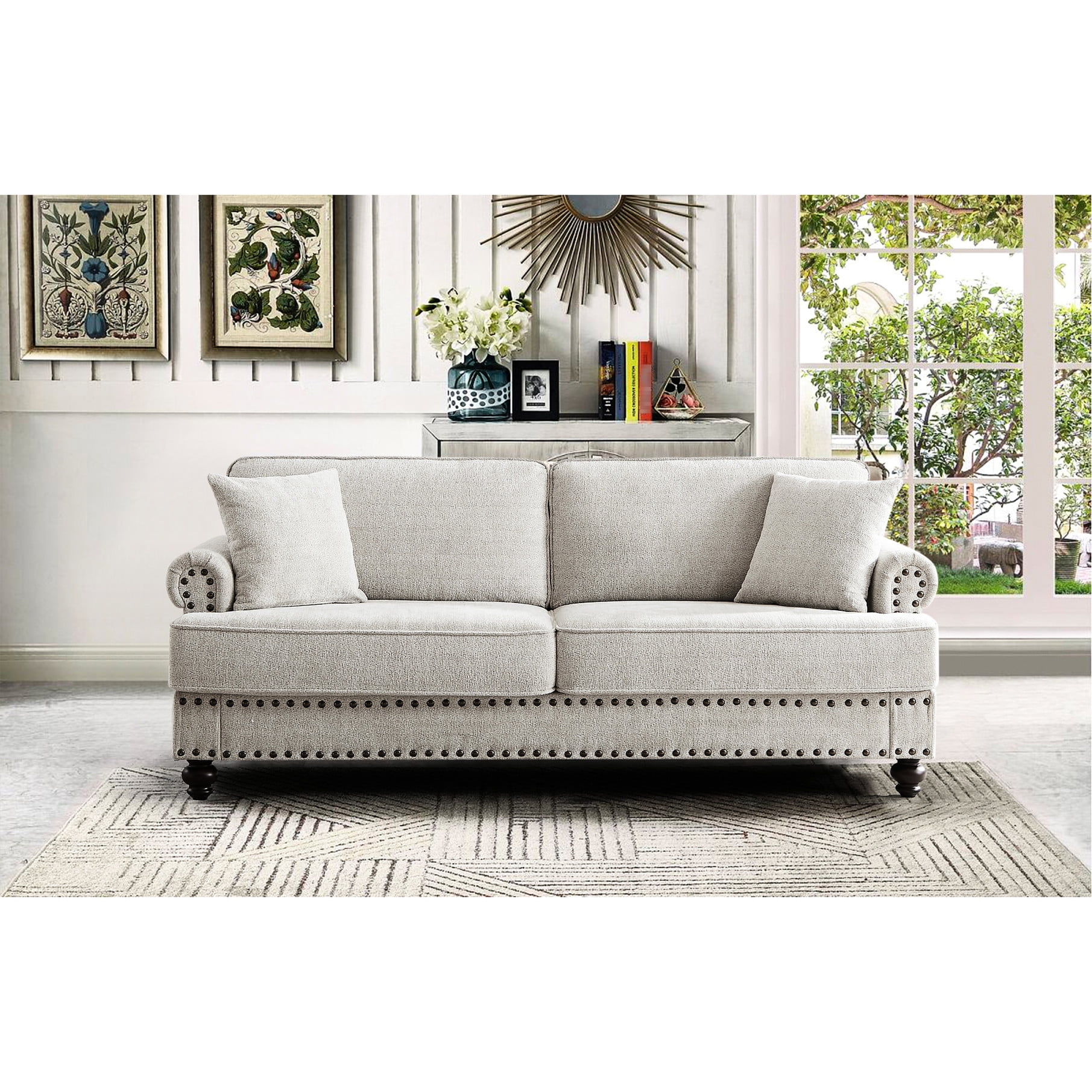 White Modern Chenille 3 - Seater Sofa with Polyester Filler | Ideal for ...