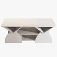 White Modern Coffee Table with Storage, Arc-Shaped Corners & Geometric ...
