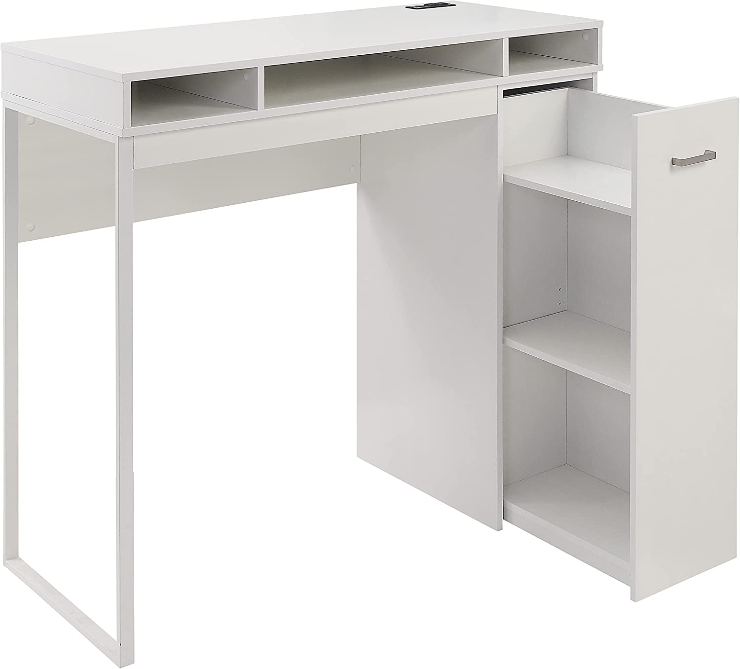 White Modern Desk with Storage - Sleek Home Office Workstation - Built ...
