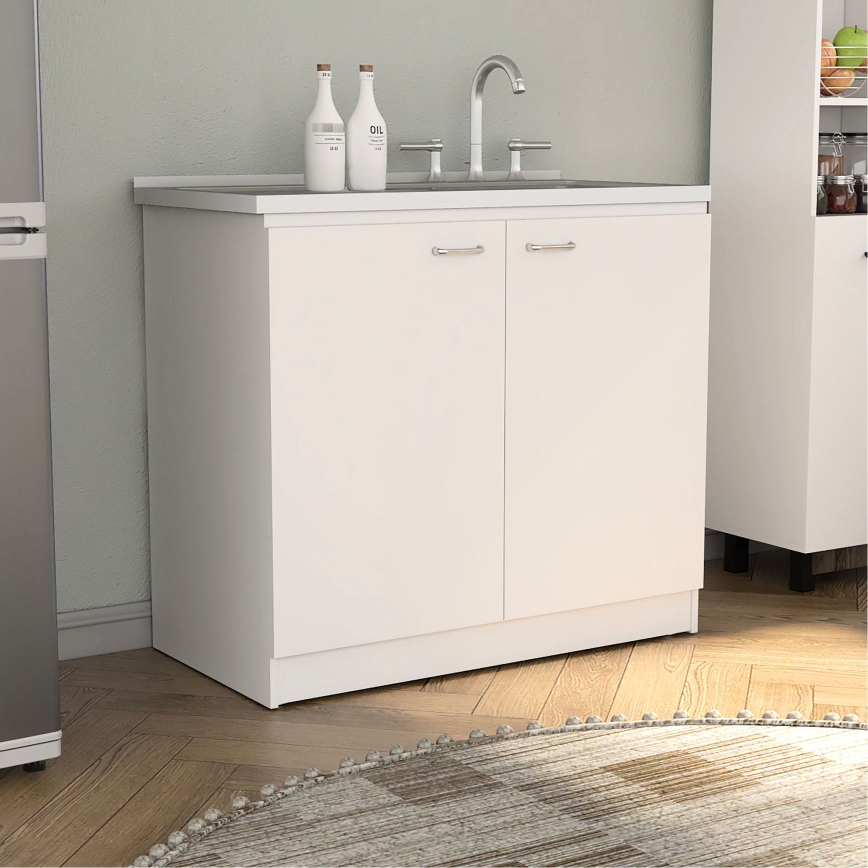 White Modern - Freestanding Utility Sink with Shelf - Kitchen Space ...