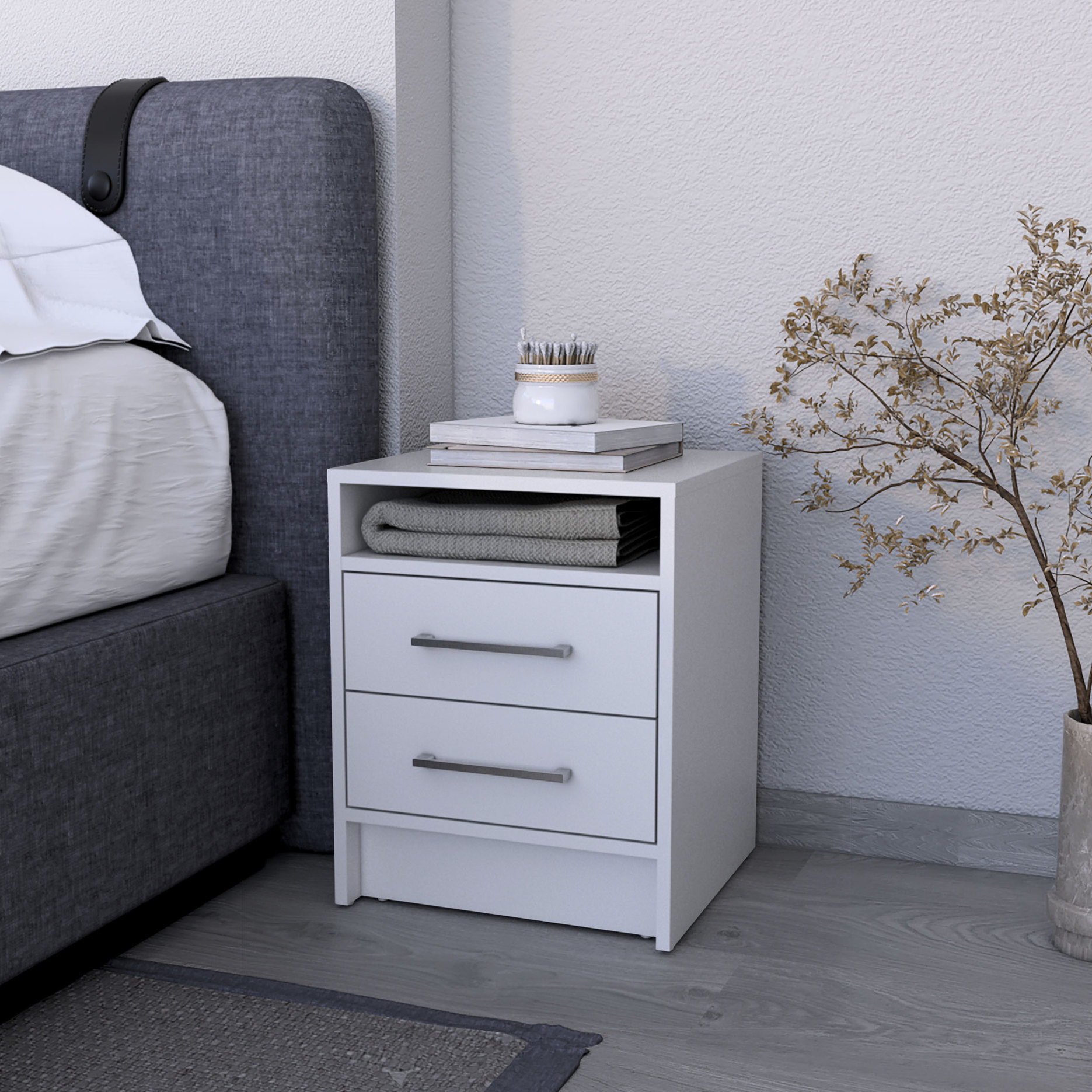 White Modern Nightstand | Two Drawers for Bedroom Use | Constructed ...
