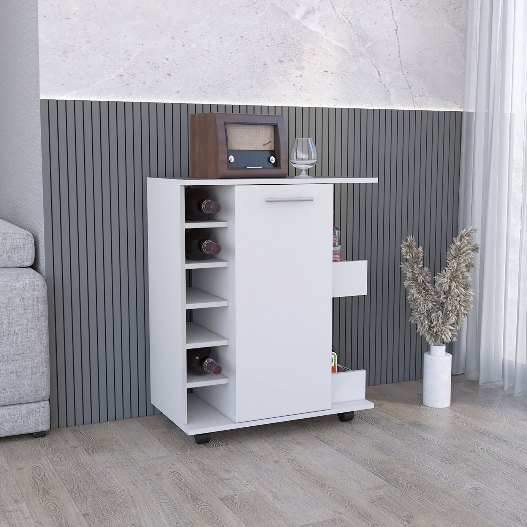 White Modern Particle Board Filled - Hidden Storage in Single-Door ...