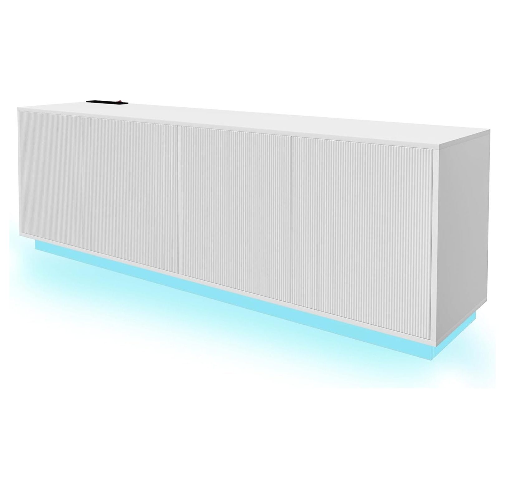 White Modern TV Stand LED Lights Fluted 67" with Power Outlet ...