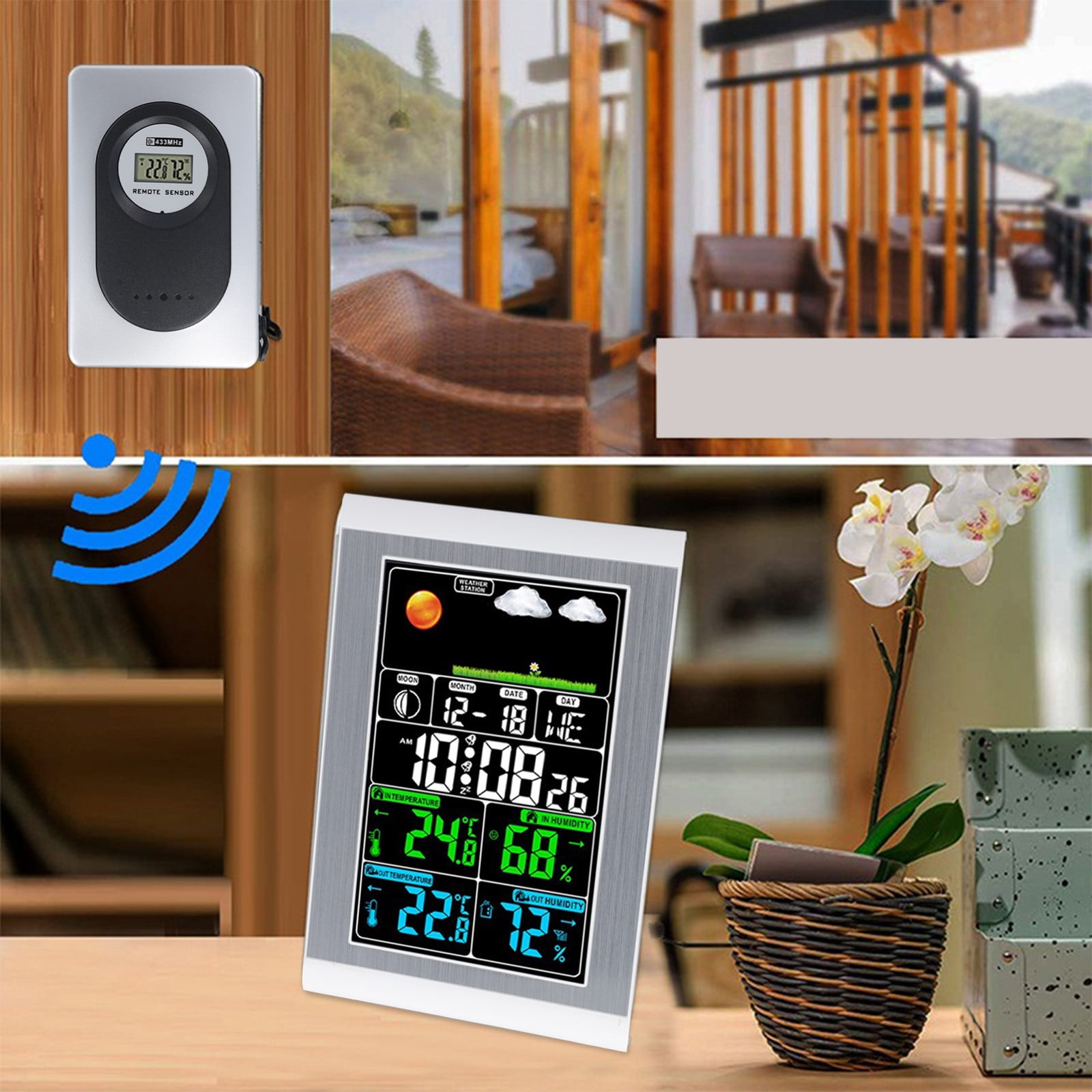 White Modern Wireless Weather Station Clock With Outdoor Sensor And ...