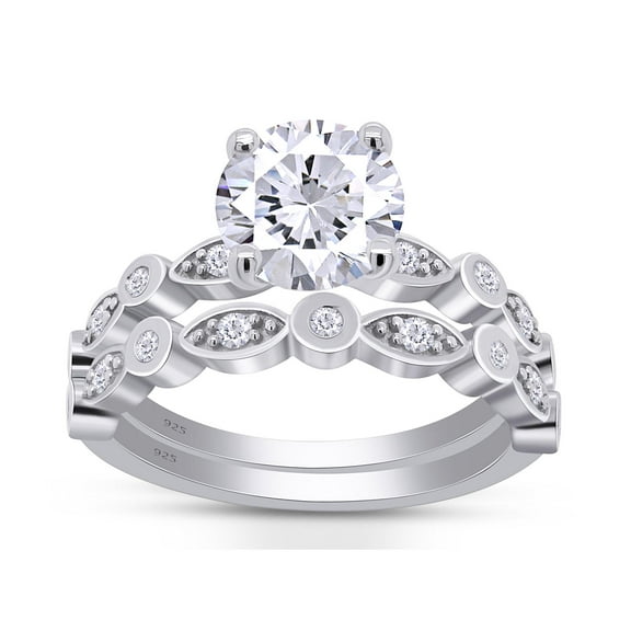 AFFY 1.50CT Moissanite Diamond Engagement Bridal Ring Set in 14K White ...