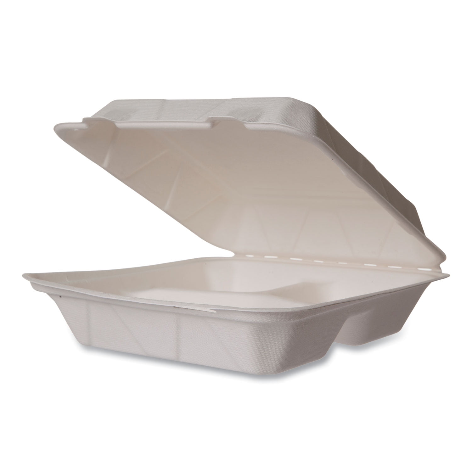 White Molded Fiber Clamshell Containers, 3-Compartment, 9 x 18 x 2 ...