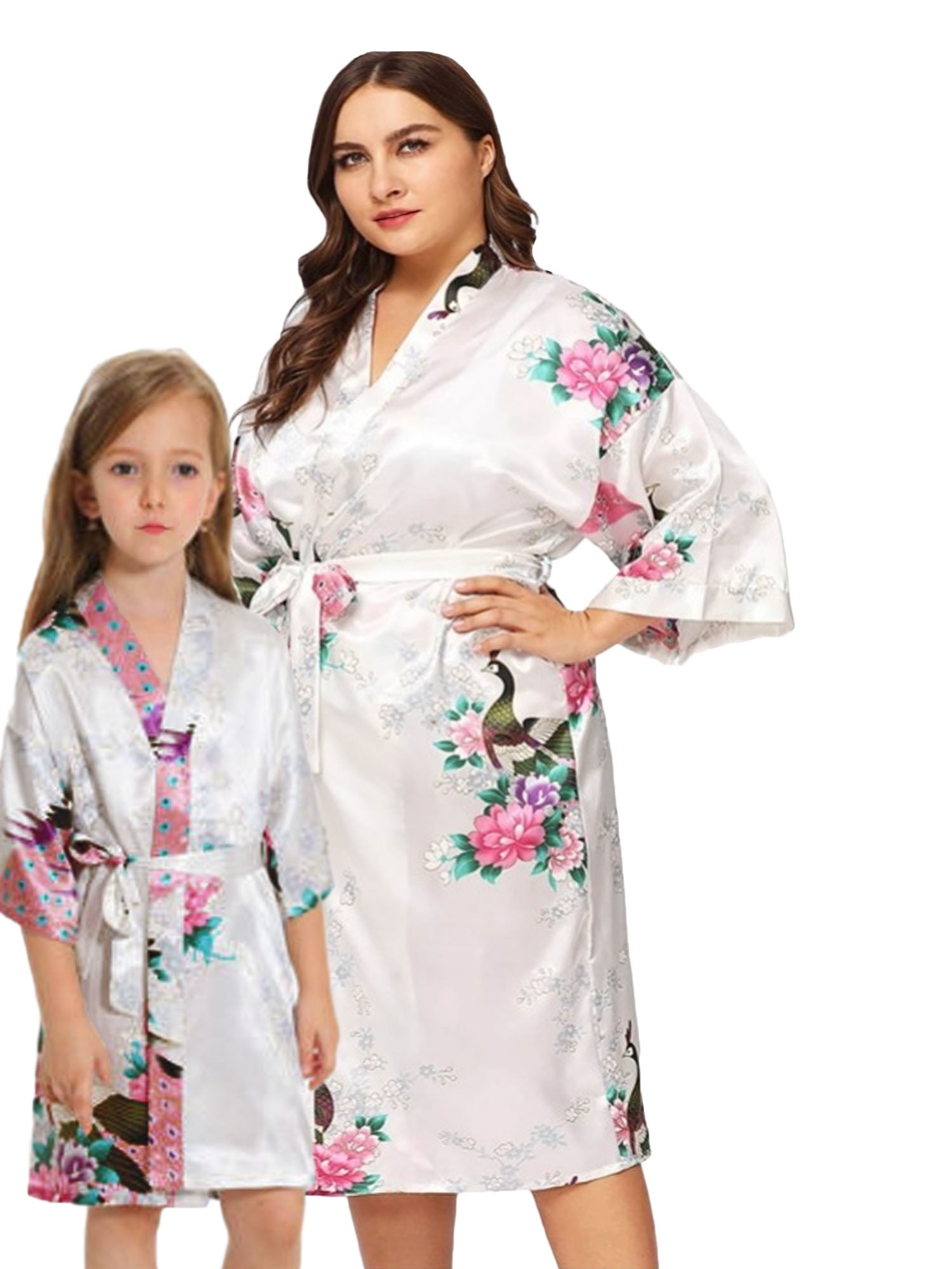 White Mommy and Me Robes, Floral, Satin Feel - Walmart.com