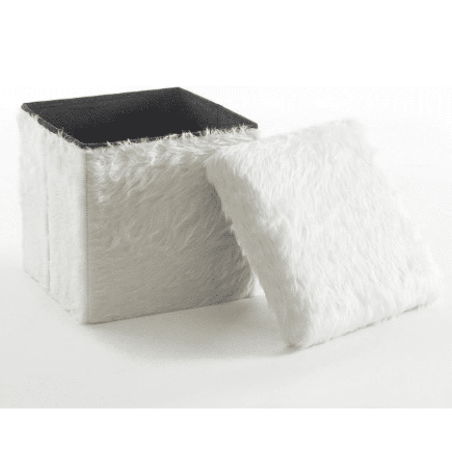 White Mongolian Fur Collapsible Storage Ottoman with Lid - Walmart.com
