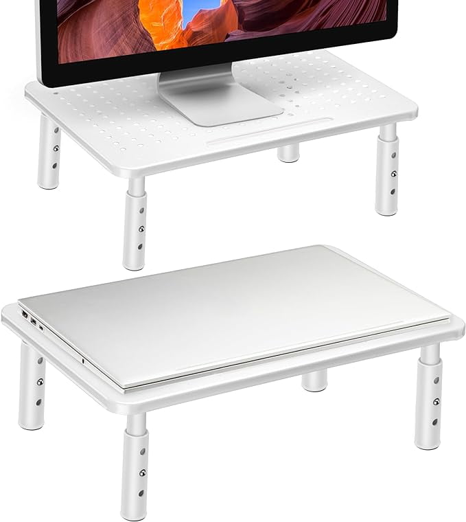 White Monitor Stand Risers for 2 Monitors, 3 Height Adjustable Monitor ...