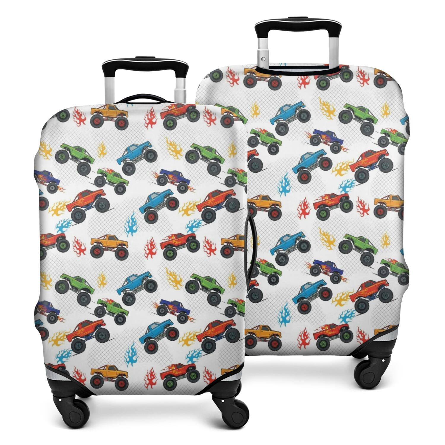 White Monster Cartoon Trucks Flame Pattern Luggage Cover Fashion ...